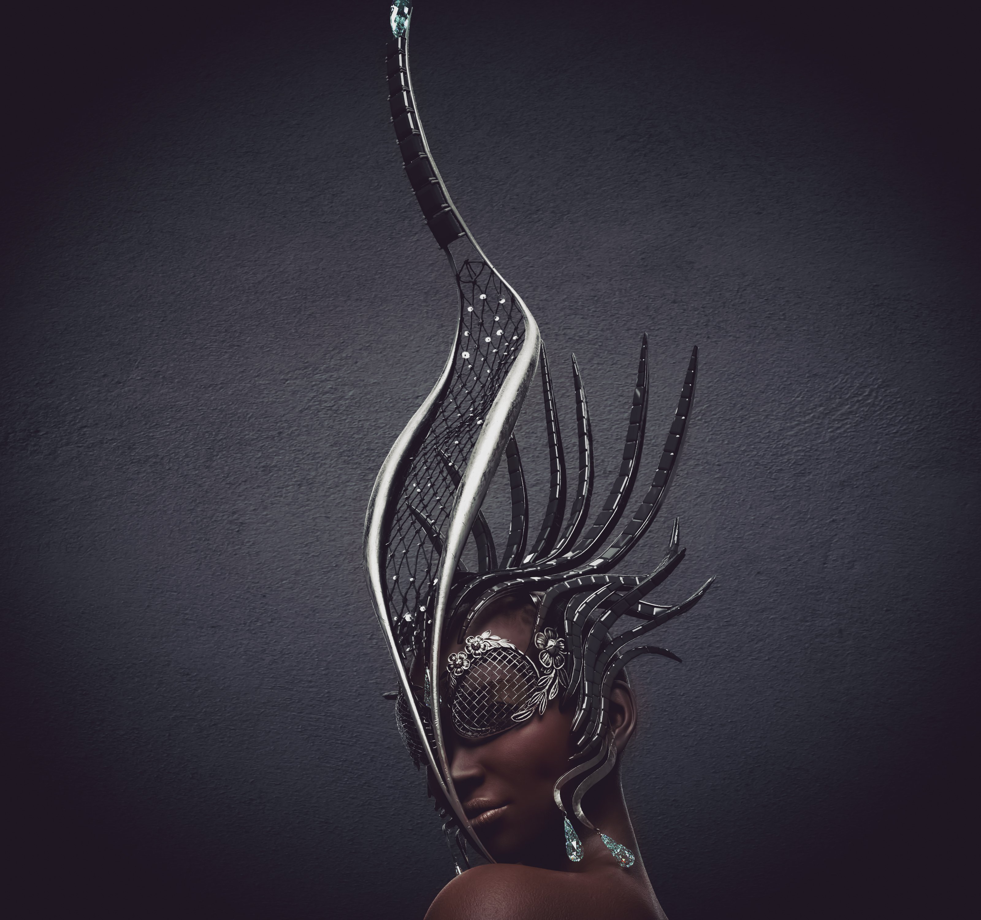 Extravaganza Futuristic Headdress for Genesis 9, 8.1, and 8 | Daz 3D