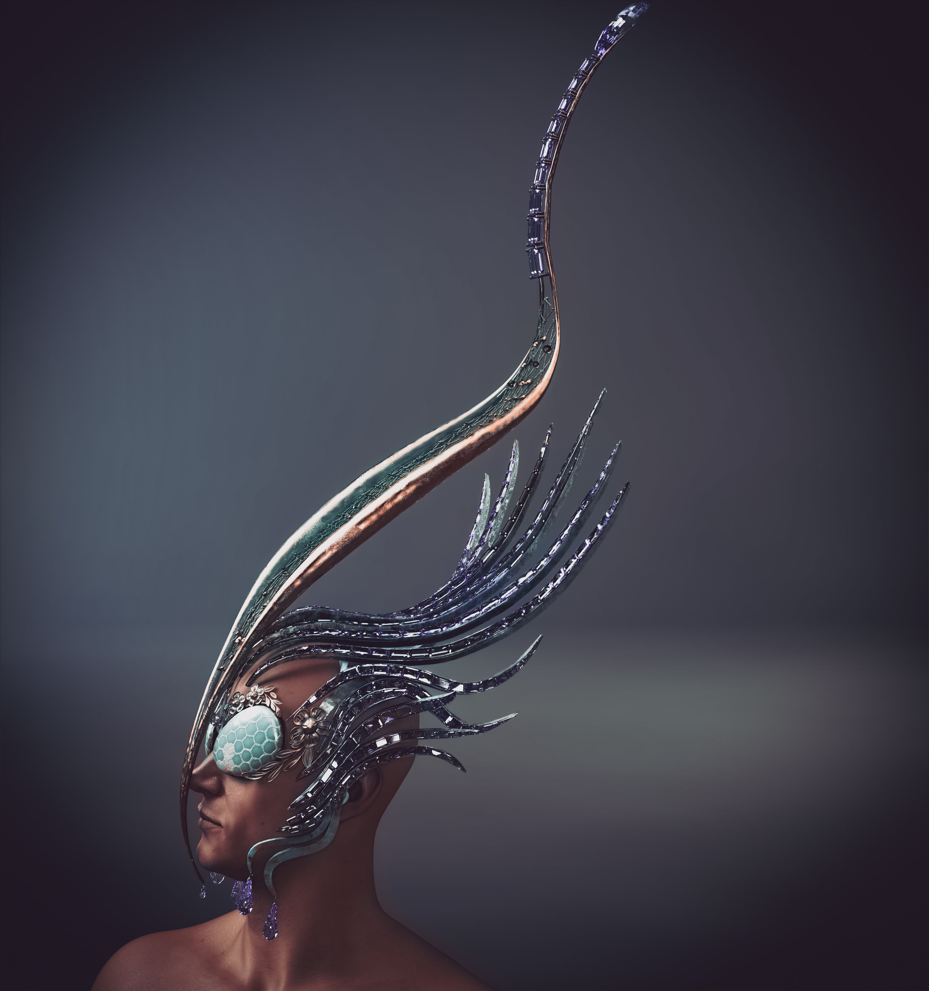 Extravaganza Futuristic Headdress for Genesis 9, 8.1, and 8 | Daz 3D