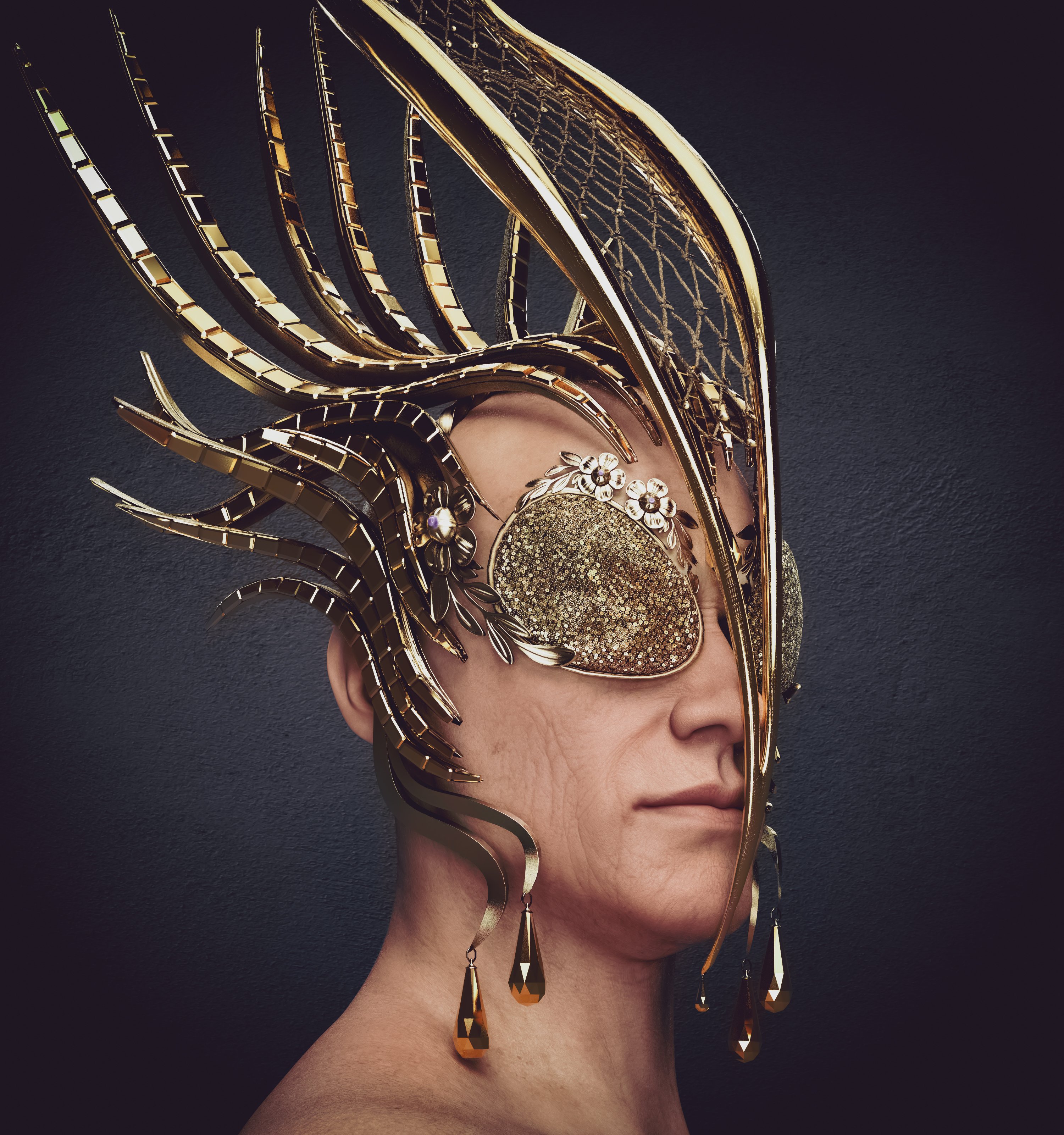 Extravaganza Futuristic Headdress for Genesis 9, 8.1, and 8 | Daz 3D