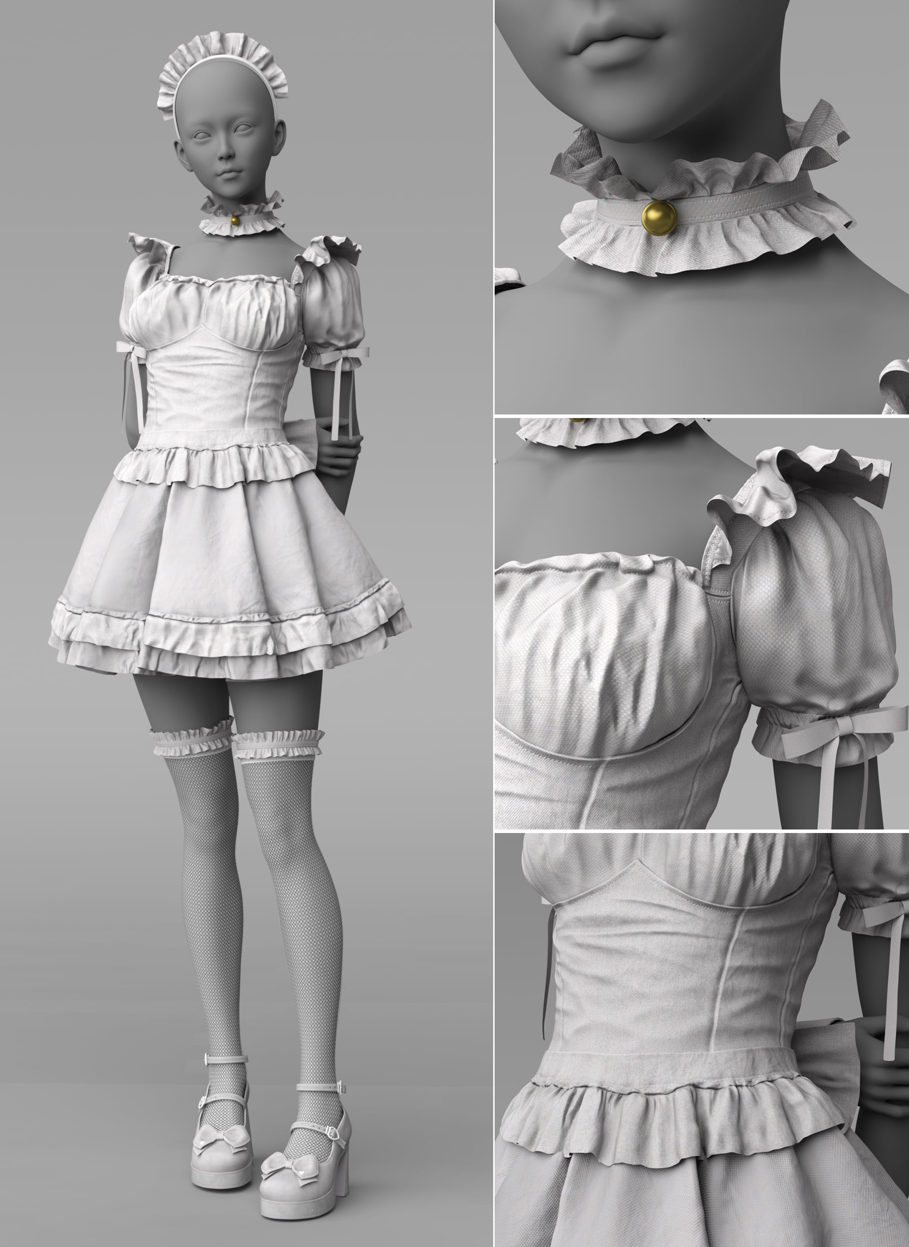 dForce Maid Uniform HD Clothes and Poses for Genesis 9 | Daz 3D