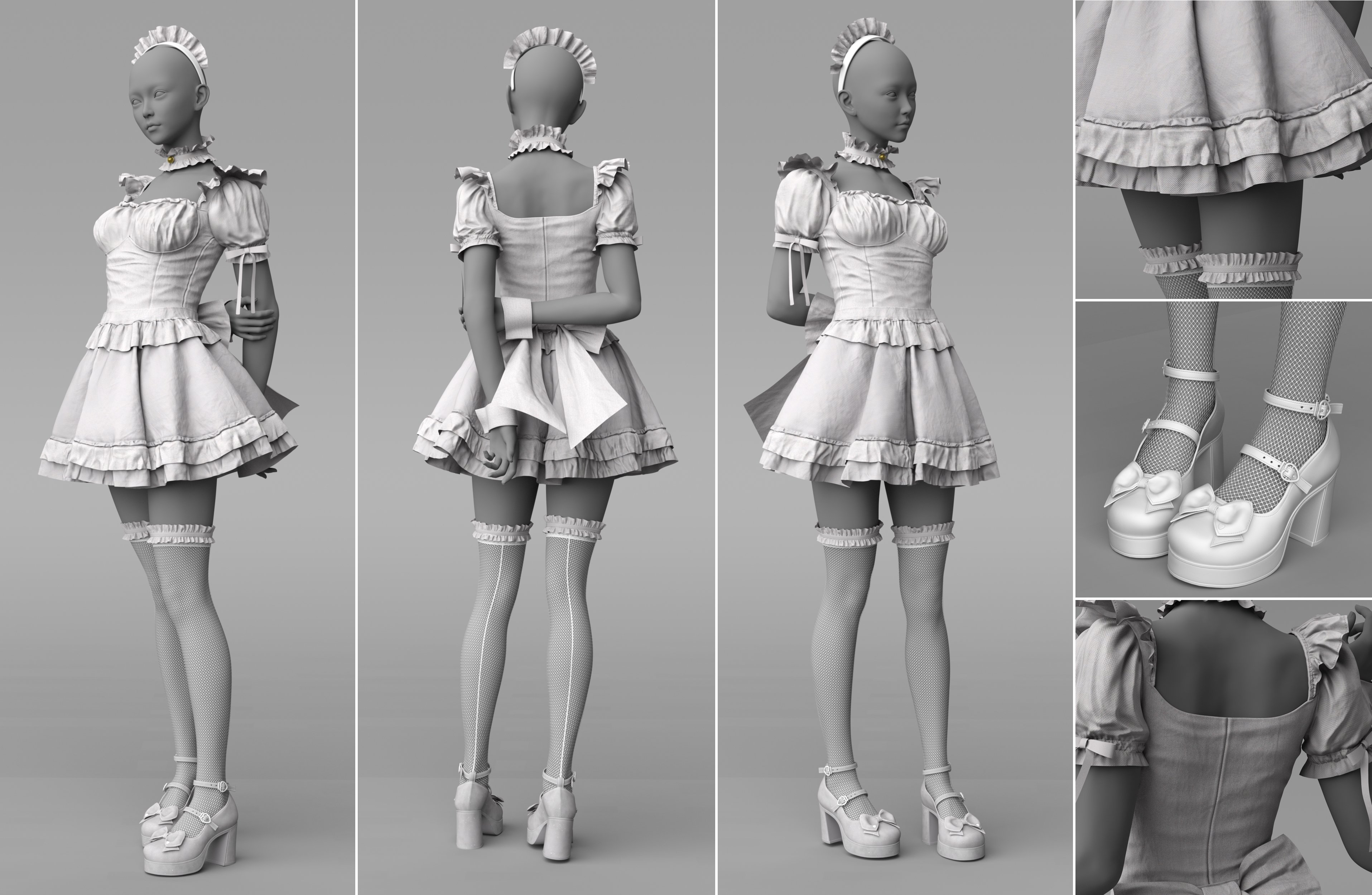 dForce Maid Uniform HD Clothes and Poses for Genesis 9 | Daz 3D