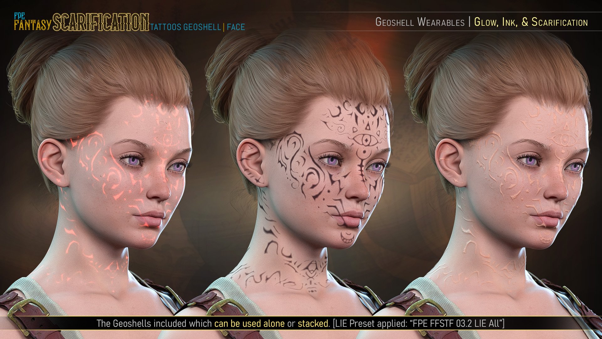 FPE Face Fantasy Scarification Shell 2 for Genesis 8.1 Female | Daz 3D