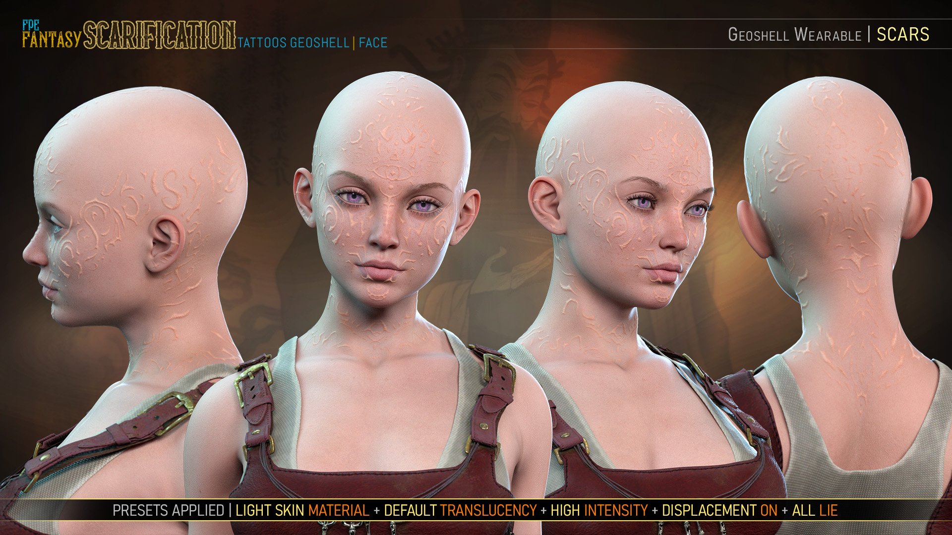 FPE Face Fantasy Scarification Shell 2 for Genesis 8.1 Female | Daz 3D