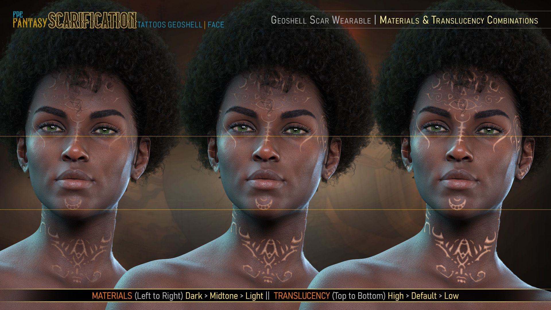 FPE Face Fantasy Scarification Shell 2 for Genesis 8.1 Female | Daz 3D