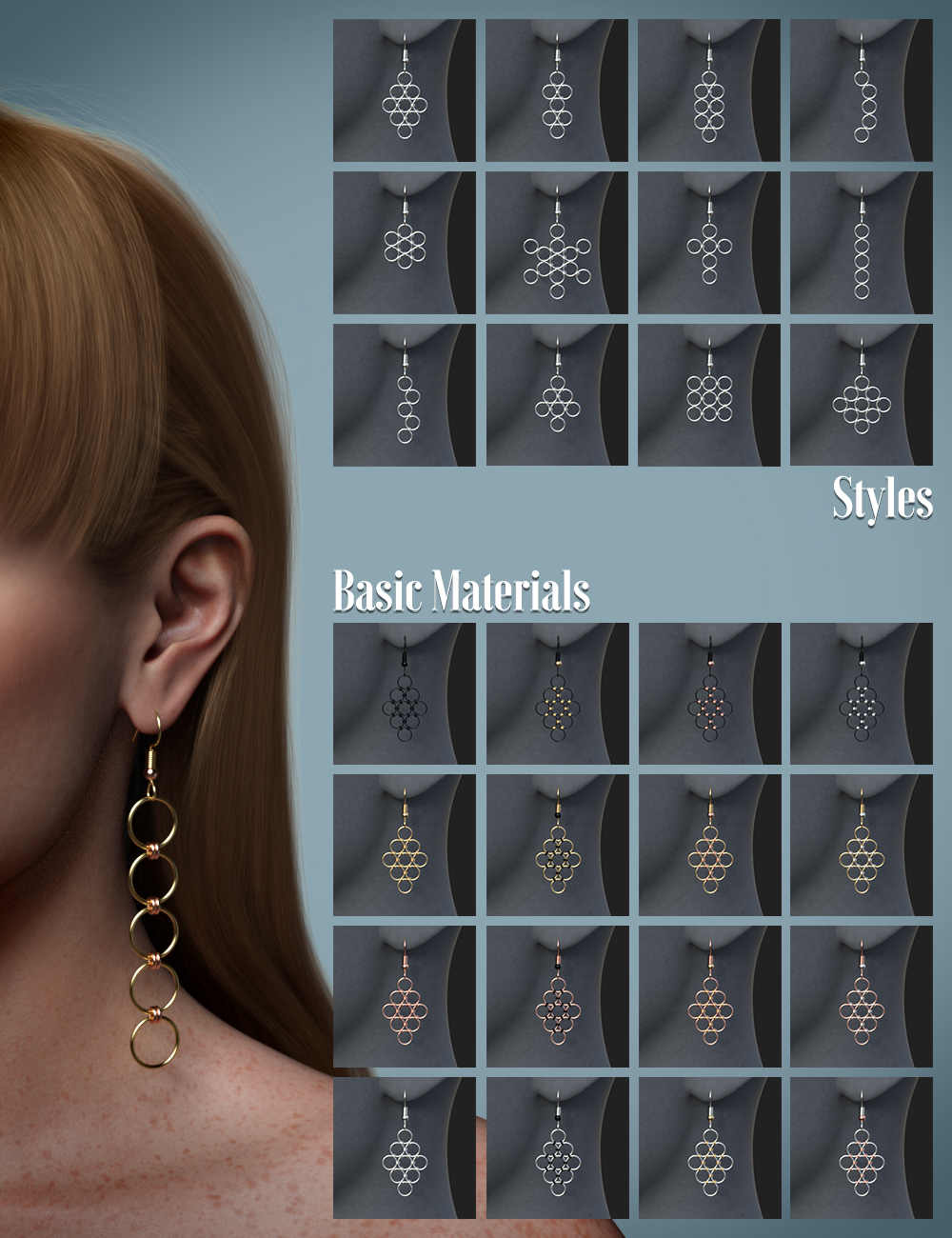 Chainmaille Earring Collection for Genesis 9, 8.1, and 8 | Daz 3D