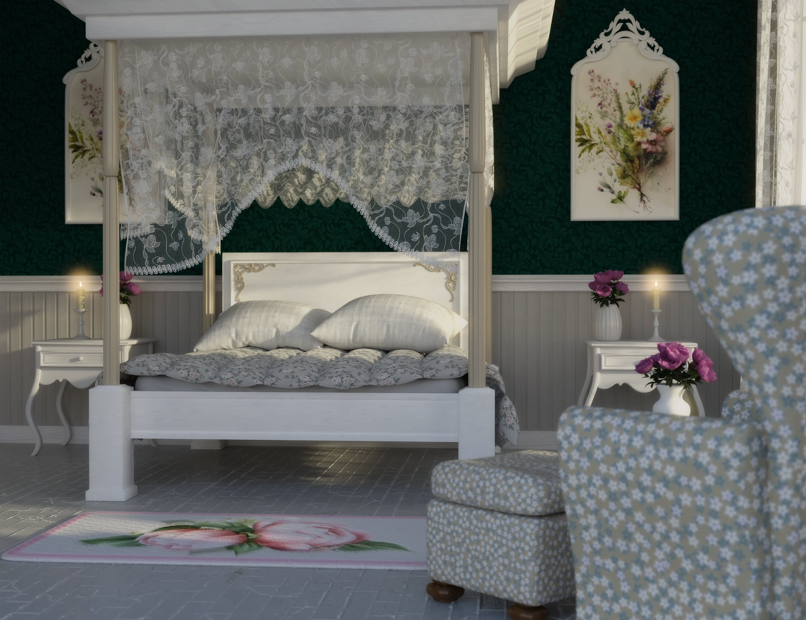 Elegant Romantic Bedroom Vignette | Daz 3D