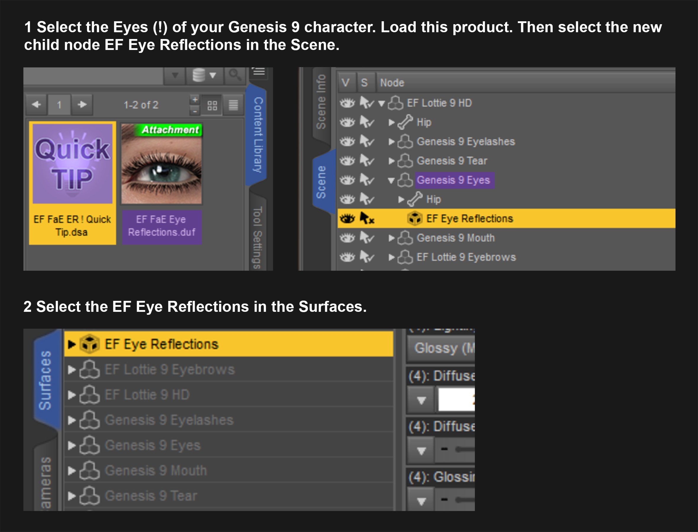 EF Fast and Easy Eye Reflections for Genesis 9 | Daz 3D
