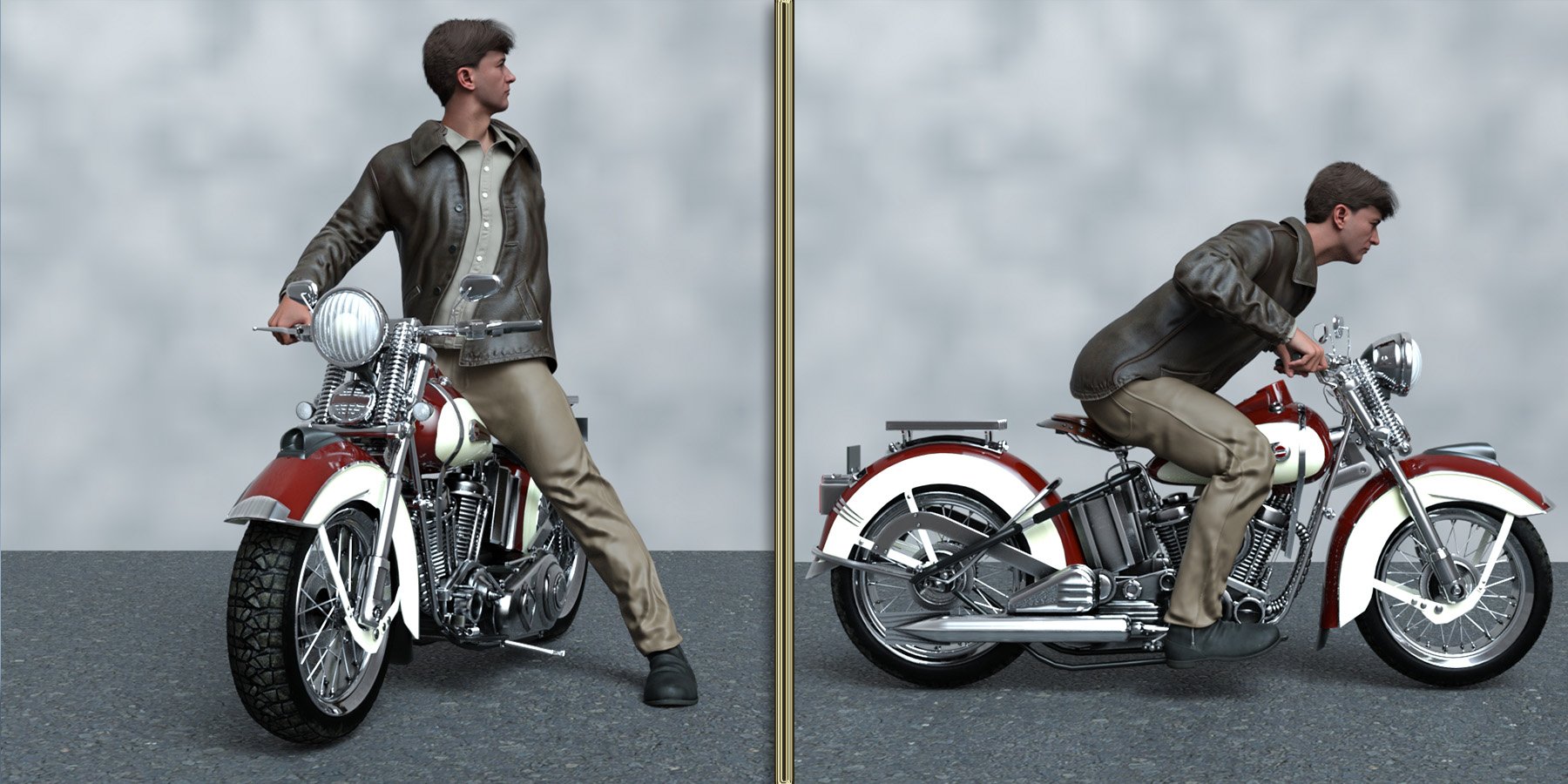 Road Lover Poses for Nathan 9 and XI Classic Cruiser Motorcycle | Daz 3D