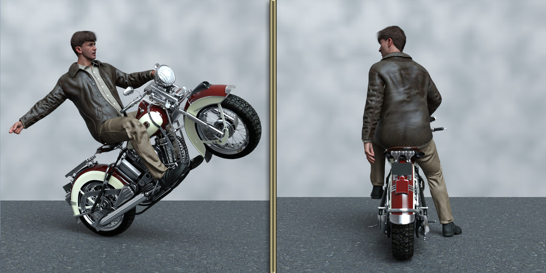 Road Lover Poses for Nathan 9 and XI Classic Cruiser Motorcycle | Daz 3D
