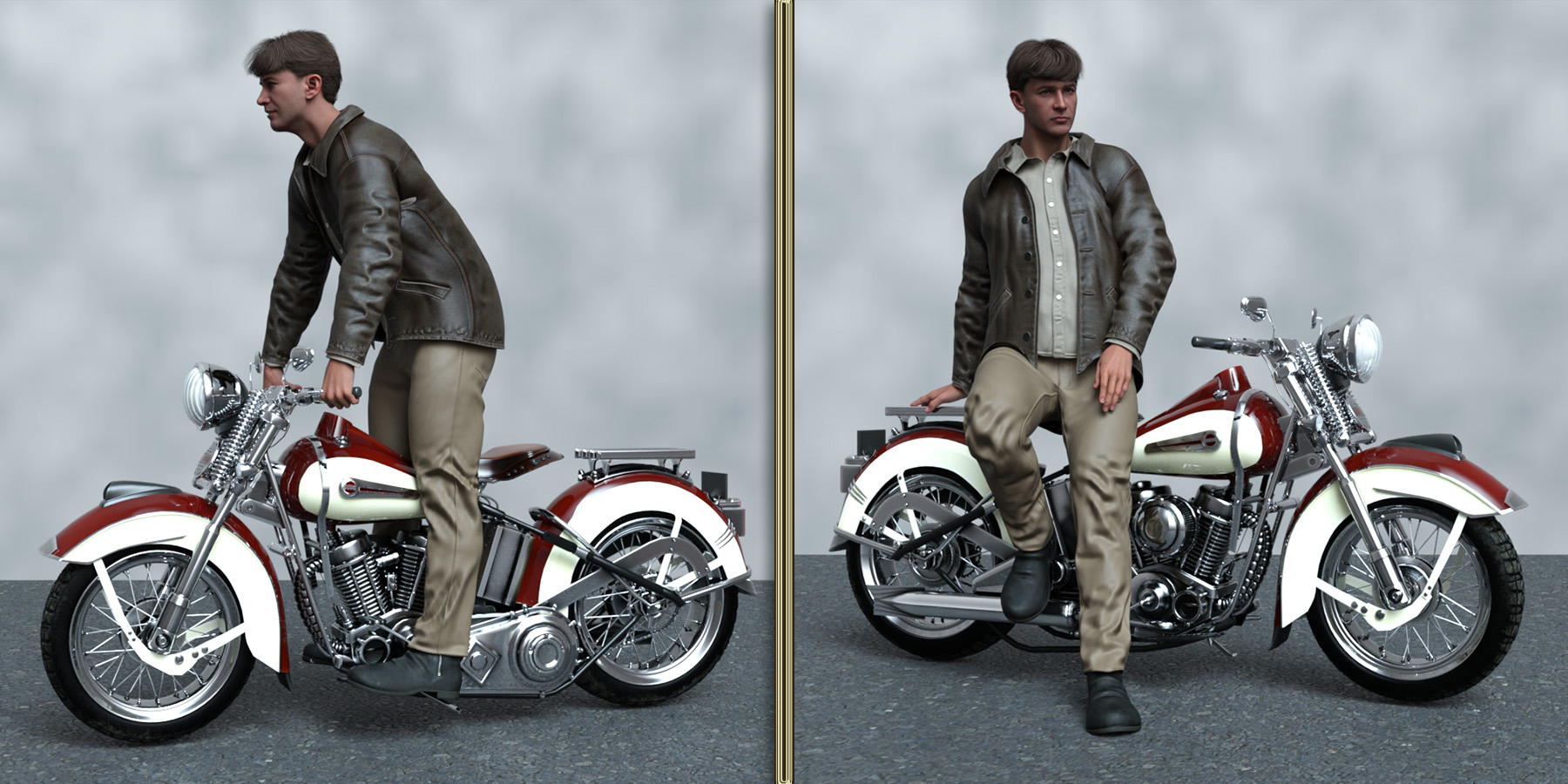 Road Lover Poses for Nathan 9 and XI Classic Cruiser Motorcycle | Daz 3D