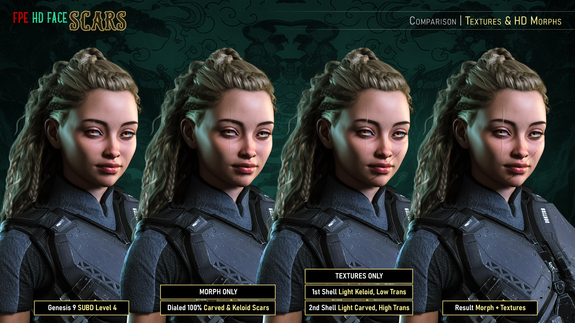 FPE HD Face Scars for Genesis 9 | Daz 3D