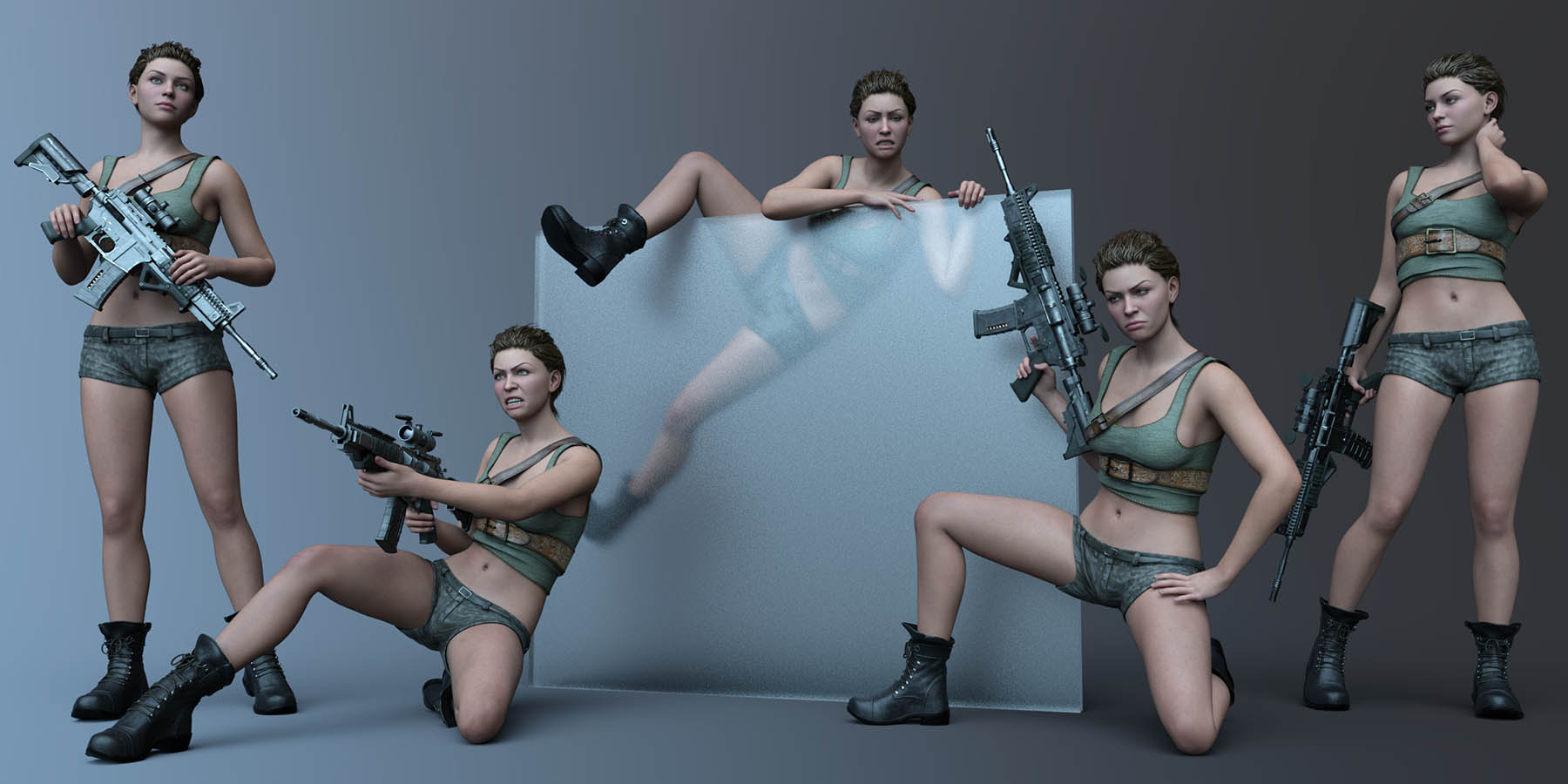 CDI Soldier Poses for Genesis 9 Feminine | Daz 3D