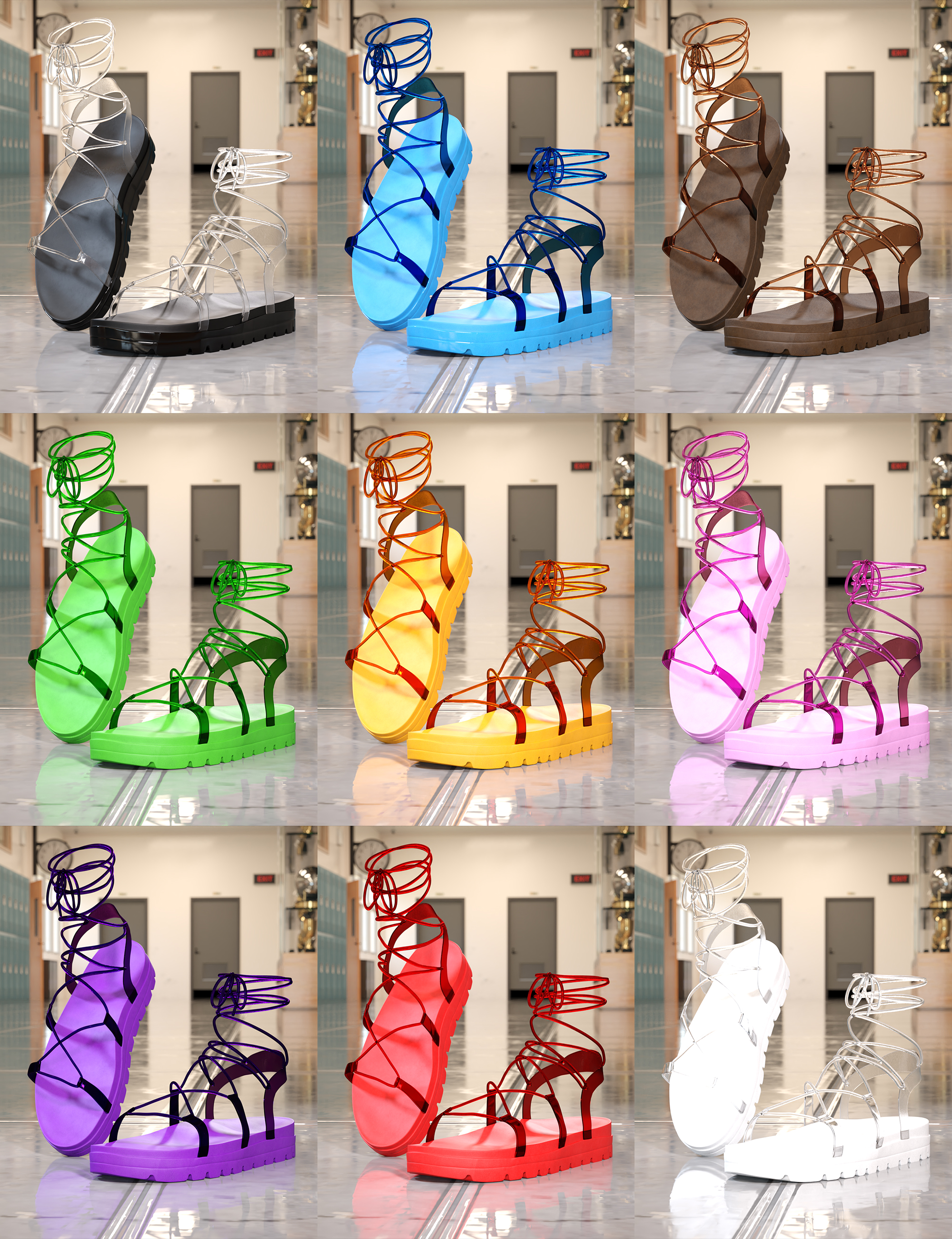 Dixy Flatform Laceup Sandals for Genesis 9 | Daz 3D