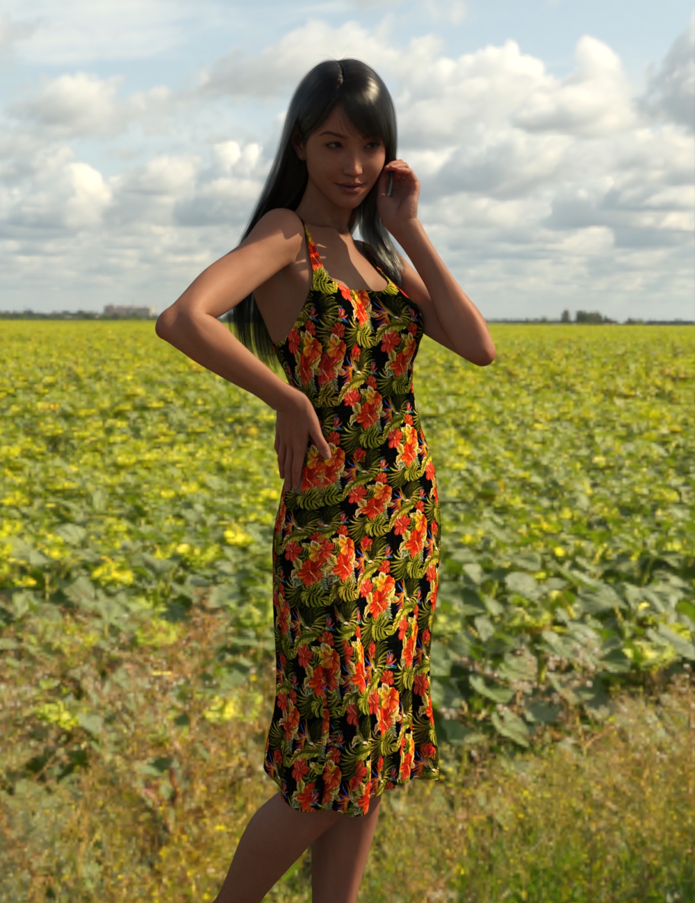 dForce Floral Sundress For Genesis 9 | Daz 3D