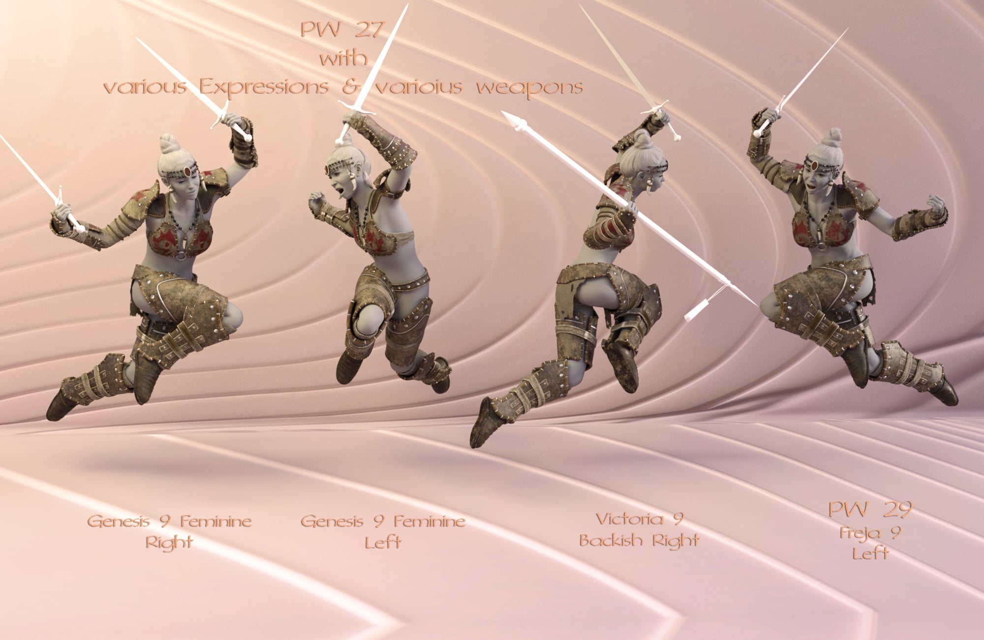 Primal Warrior Poses for Genesis 9 Feminine | Daz 3D