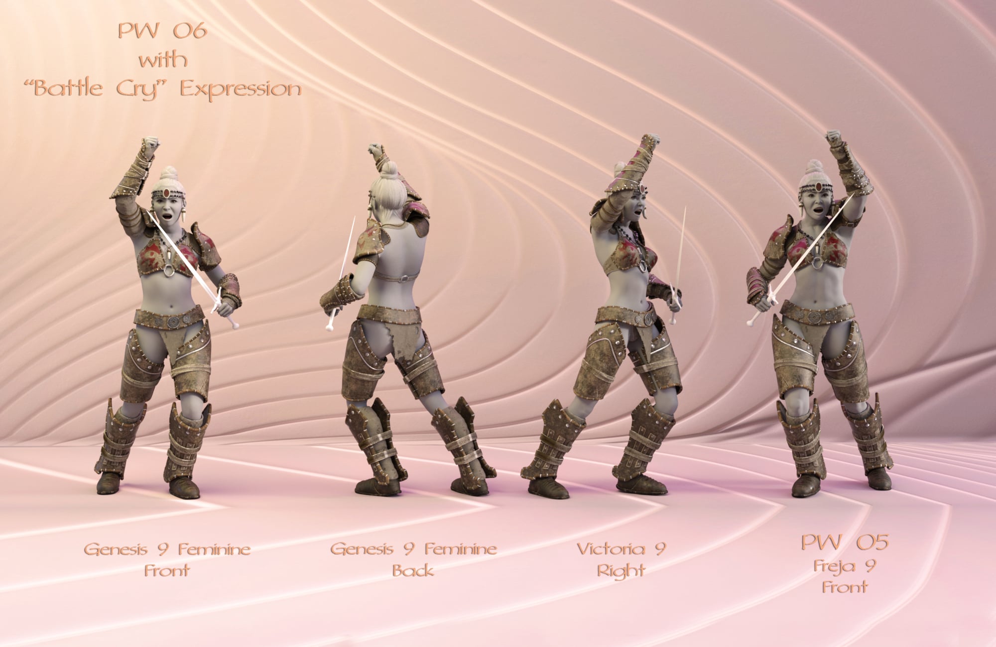 Primal Warrior Poses for Genesis 9 Feminine | Daz 3D