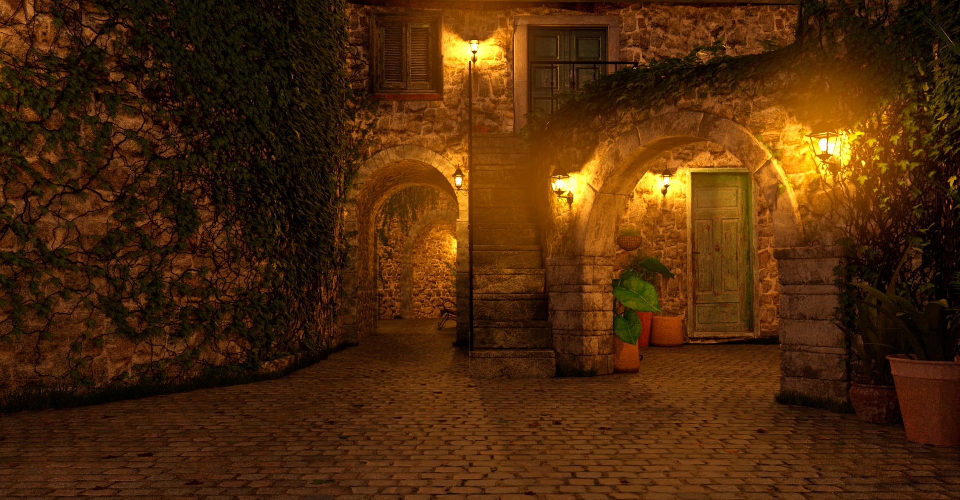 Stone Mediterranean Courtyard | Daz 3D