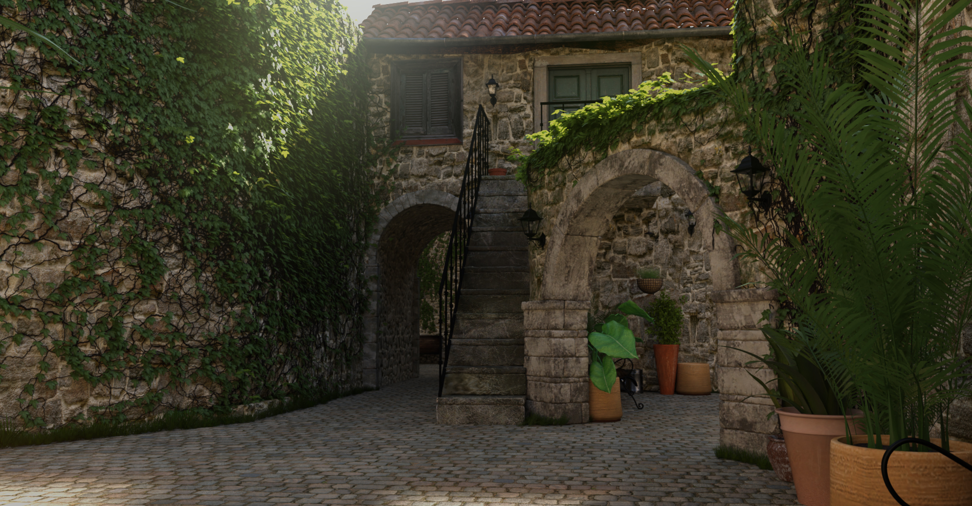 Stone Mediterranean Courtyard | Daz 3D