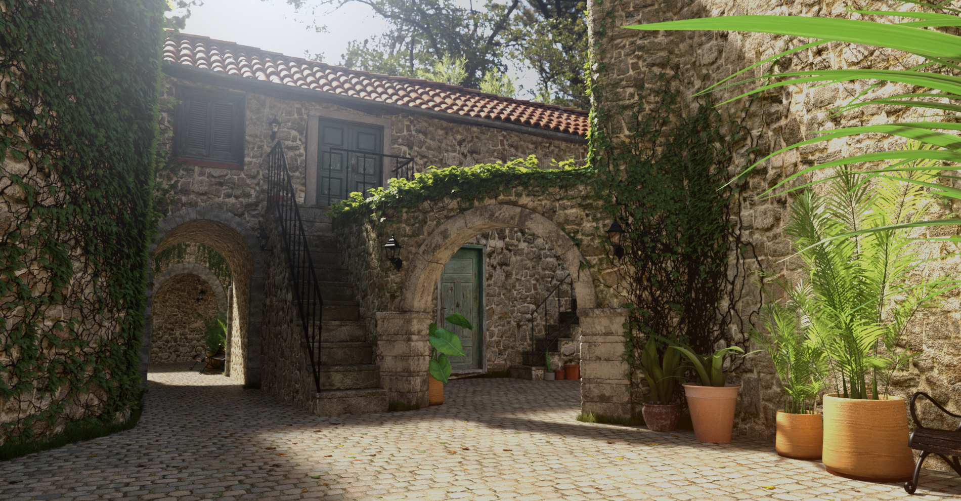 Stone Mediterranean Courtyard | Daz 3D