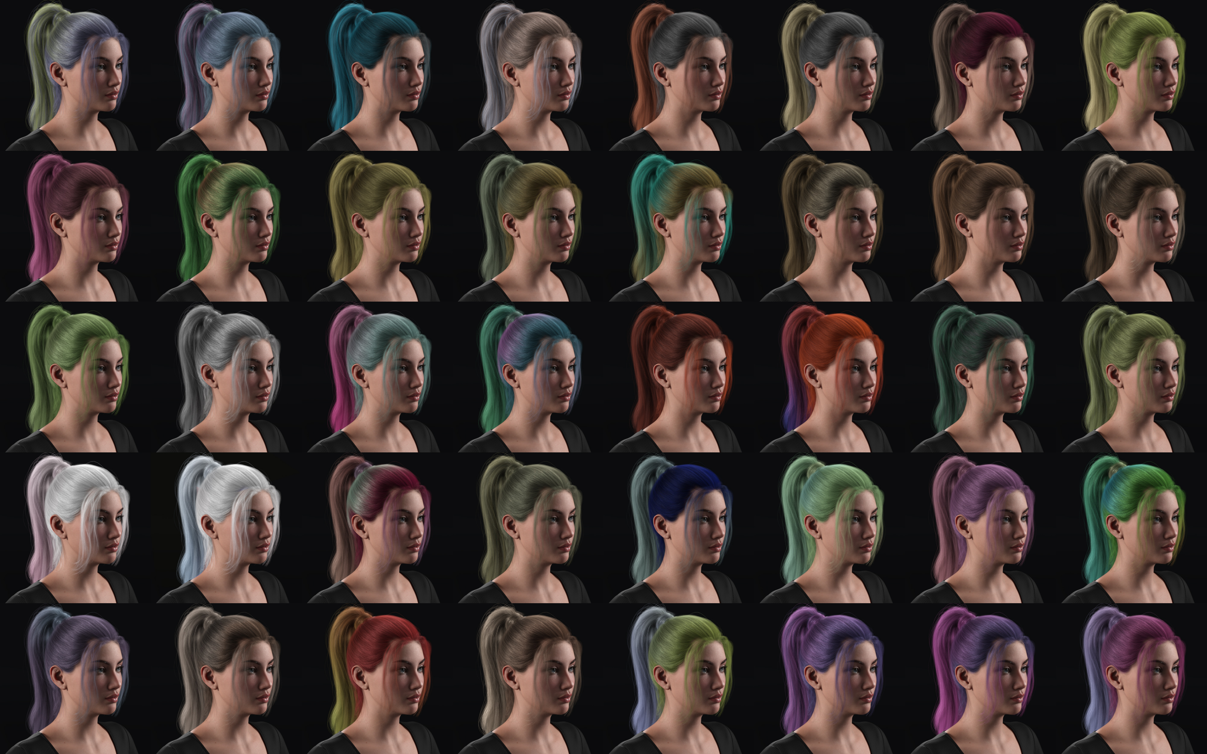 4in1 Sporty Ponytails Color Expansion | Daz 3D
