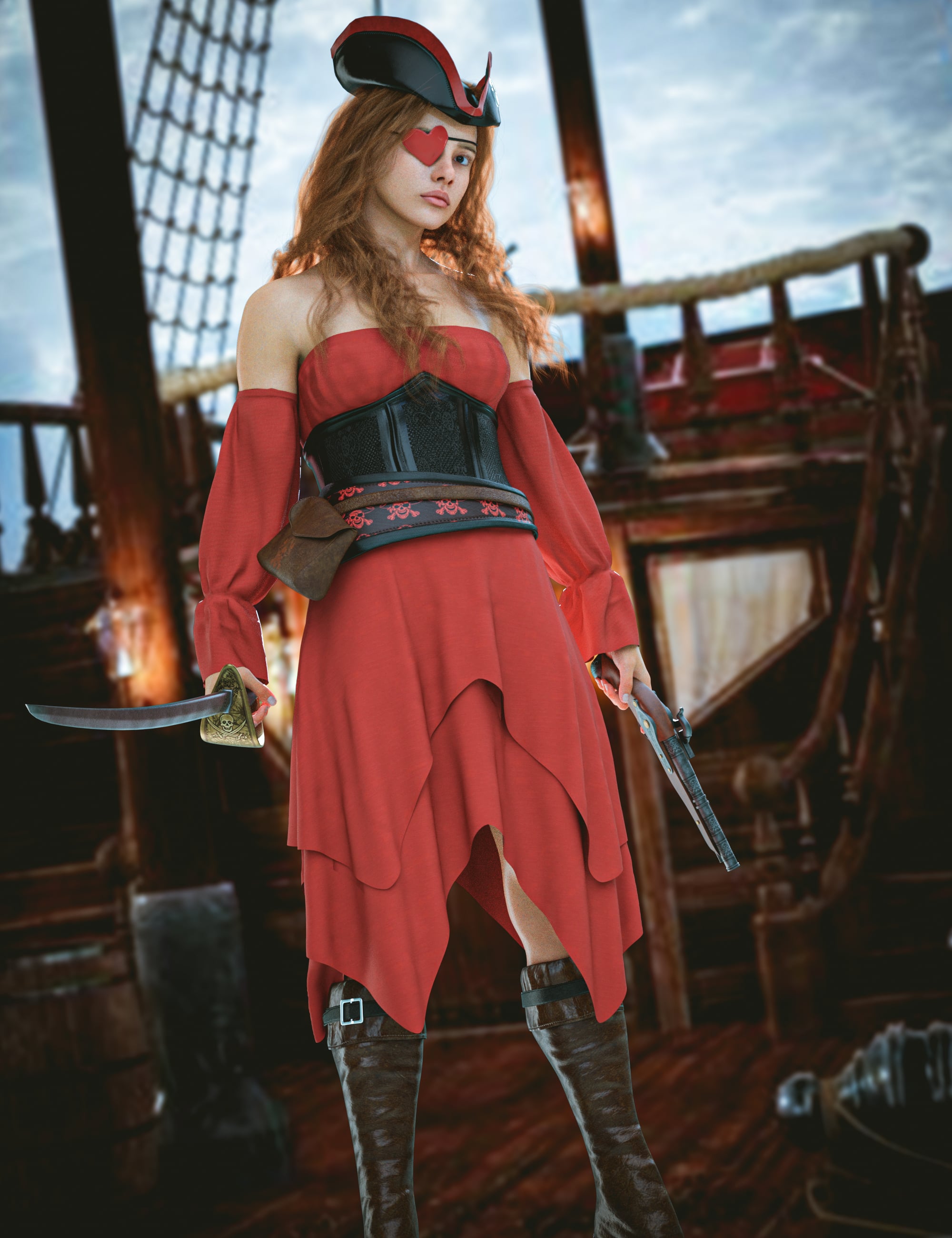 dForce Pirate Girl Outfit Texture Add-on | Daz 3D