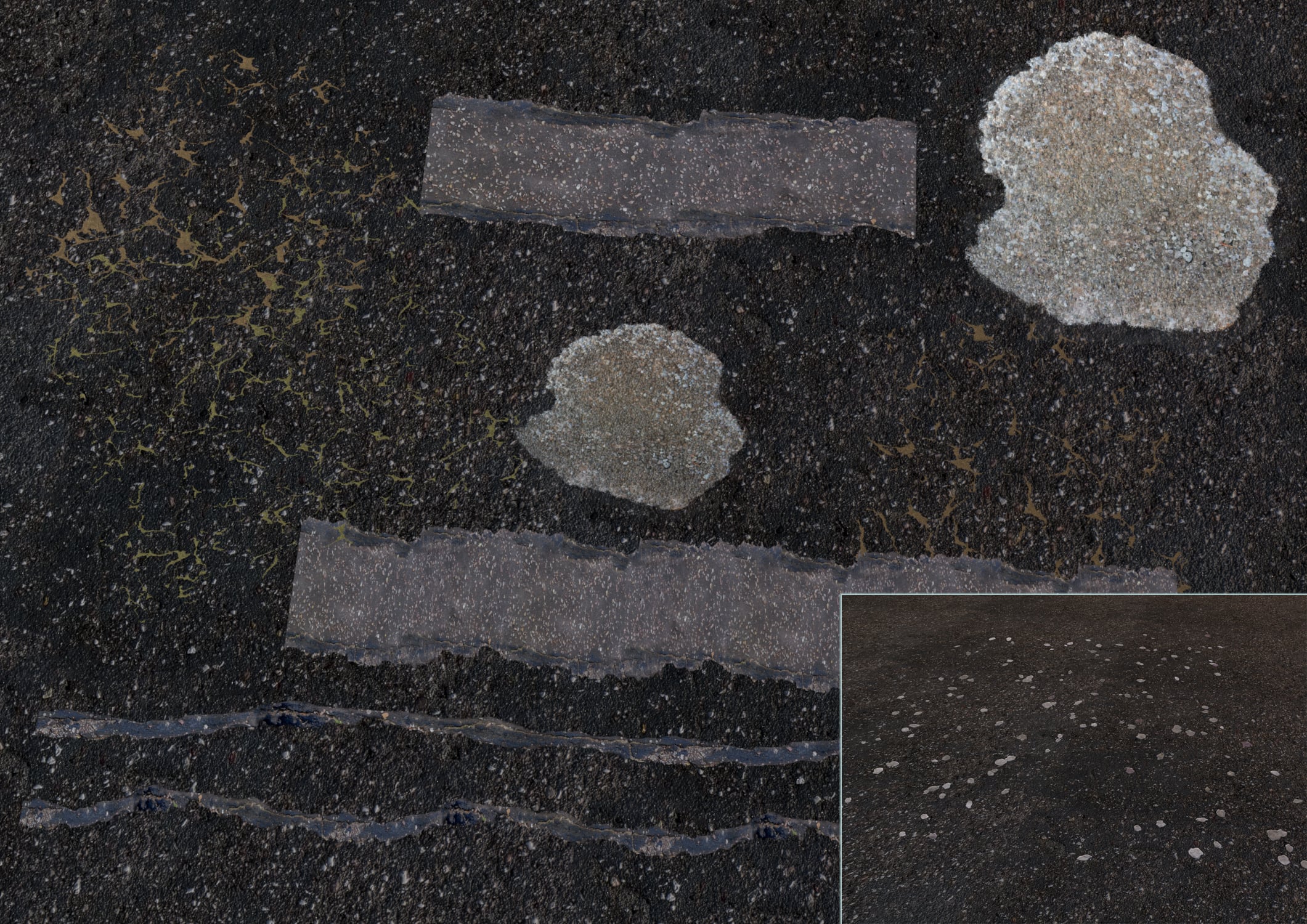 Road Features, Stains, Cracks, and Seams Decals | Daz 3D