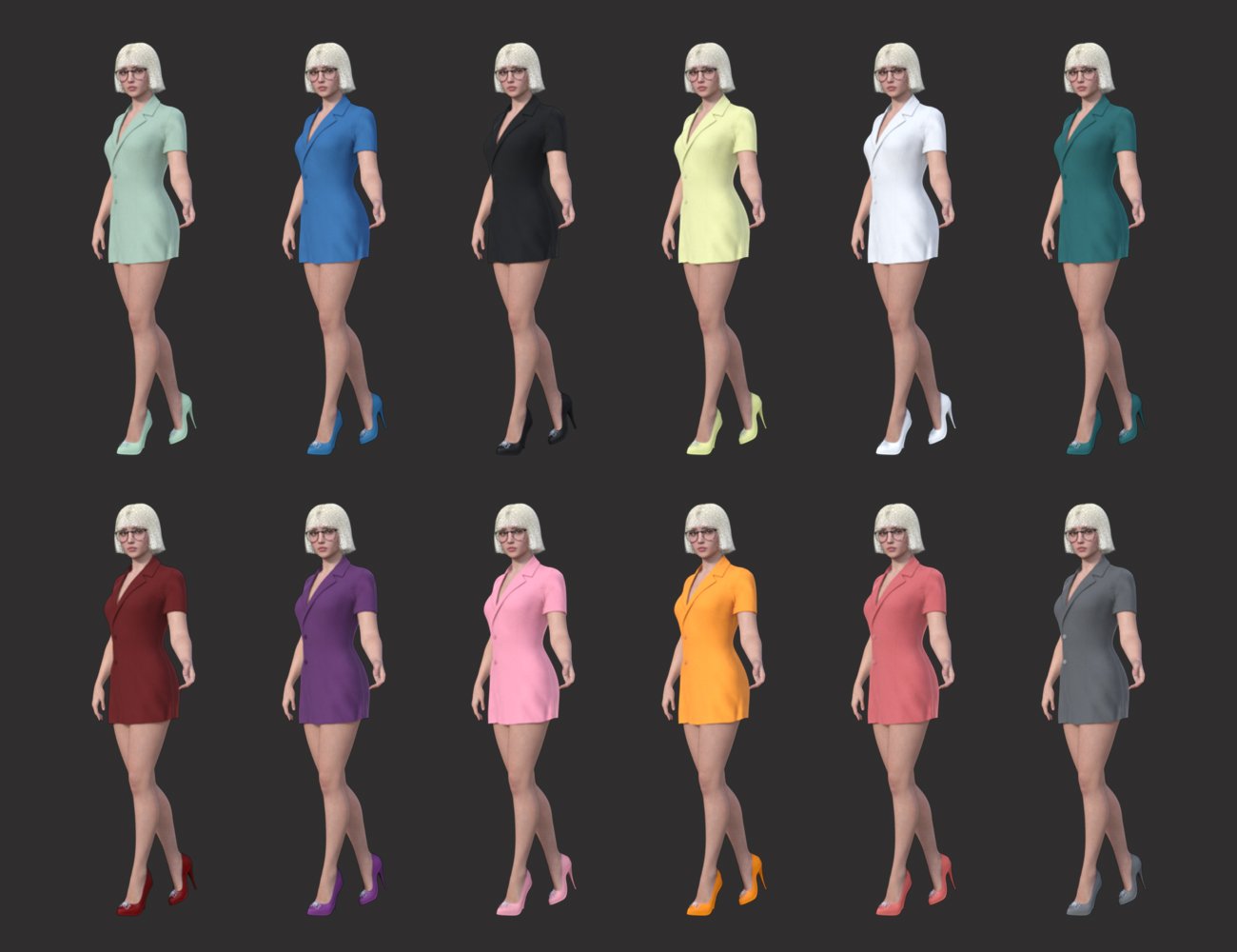 dForce MK Short Sleeve Suit Dress for Genesis 9 | Daz 3D