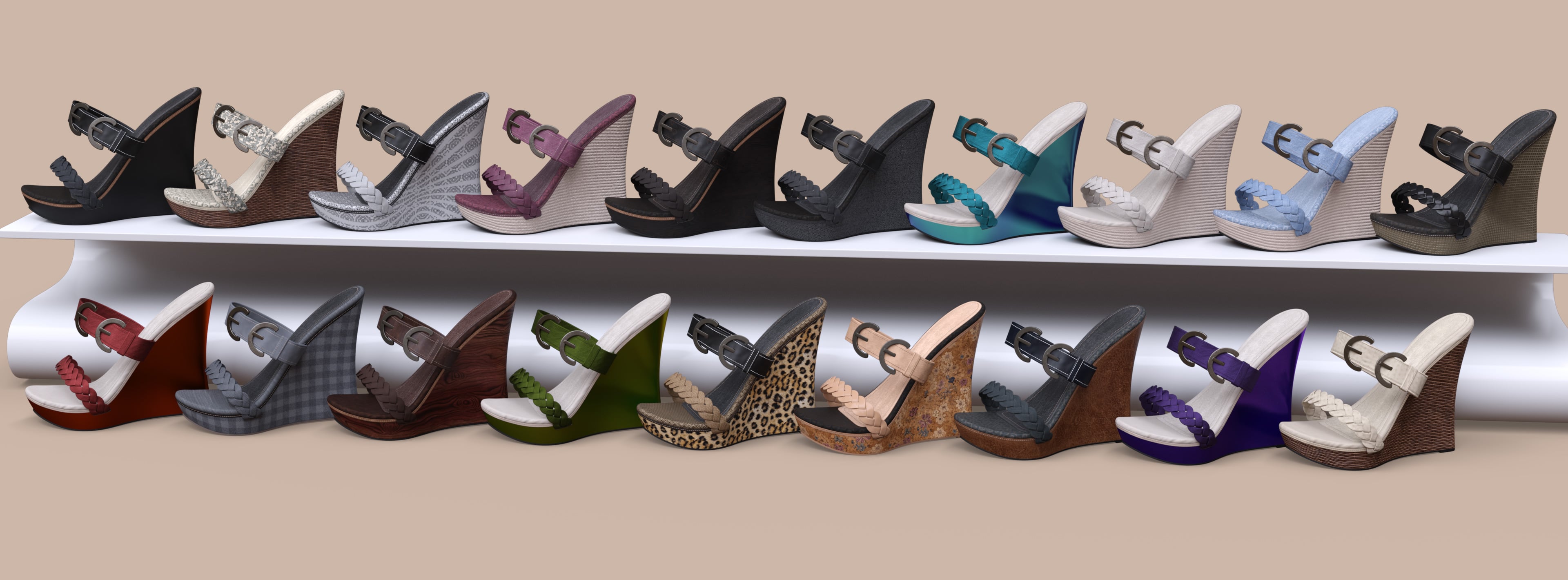Rina Wedge High Heel Shoes for Genesis 9 and 8 Female | Daz 3D