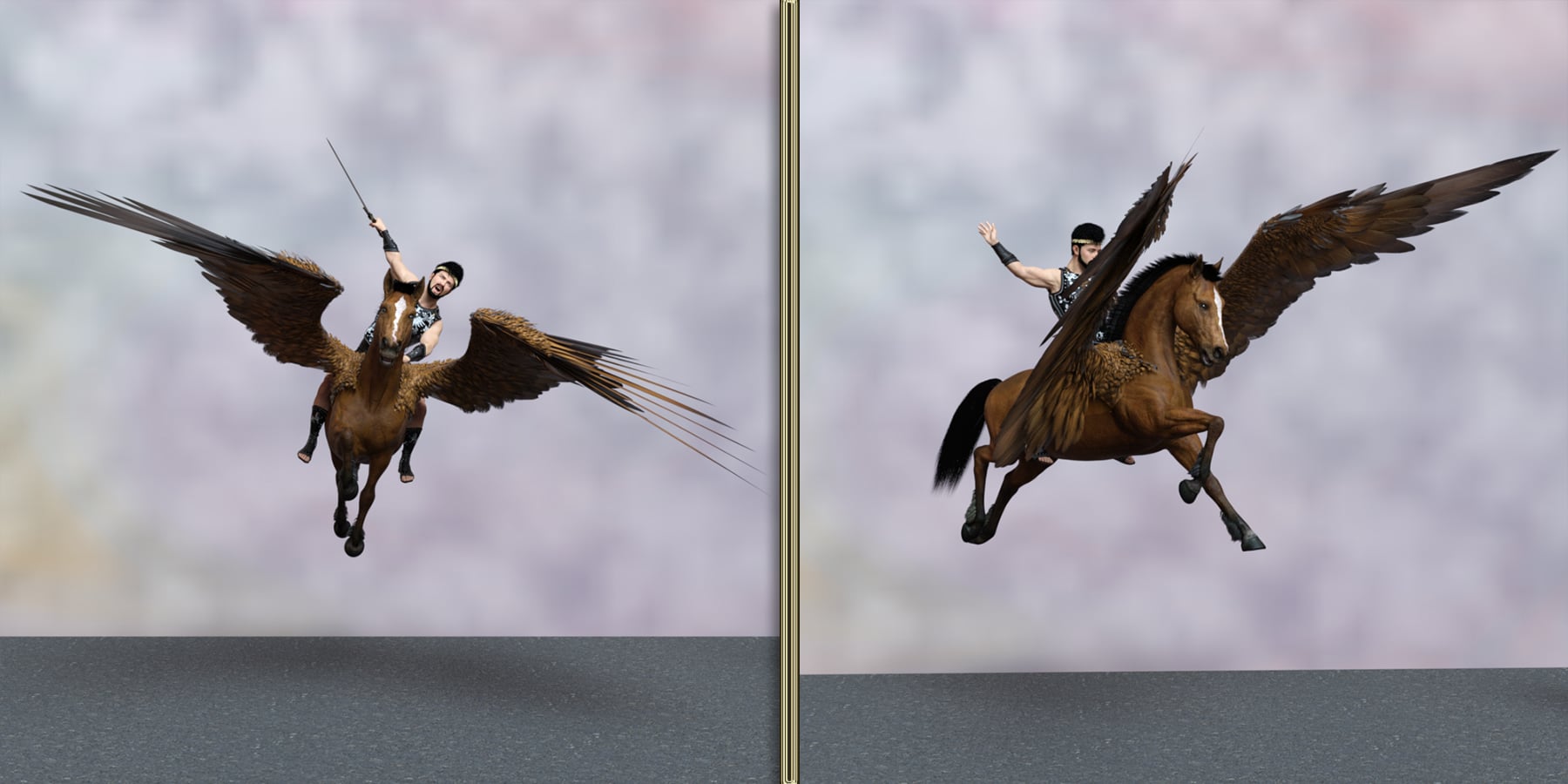 Pegasus Rider Hierarchical Poses for Horse 3, Pegasus Wings and Genesis ...