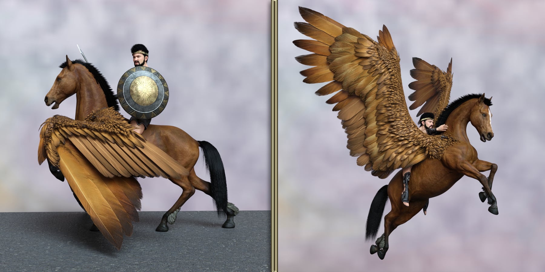 Pegasus Rider Hierarchical Poses for Horse 3, Pegasus Wings and Genesis ...
