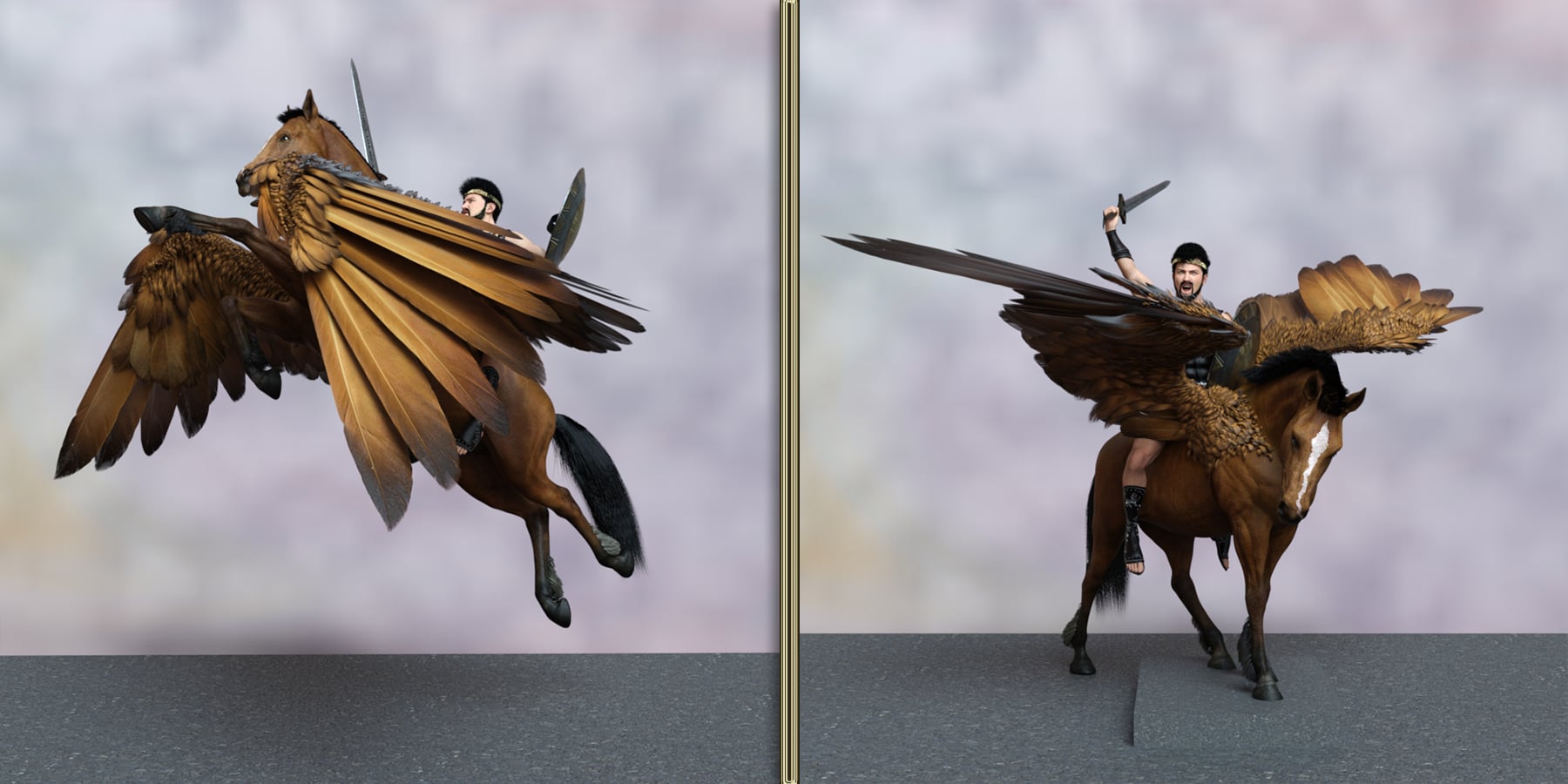Pegasus Rider Hierarchical Poses for Horse 3, Pegasus Wings and Genesis ...