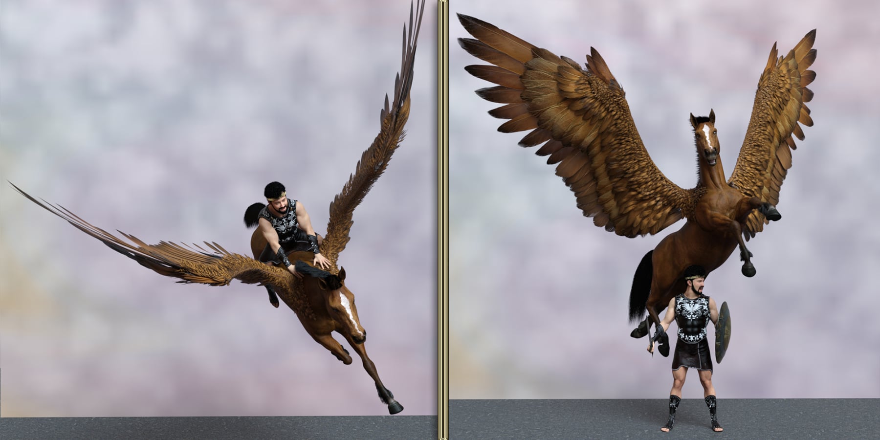 Pegasus Rider Hierarchical Poses for Horse 3, Pegasus Wings and Genesis ...
