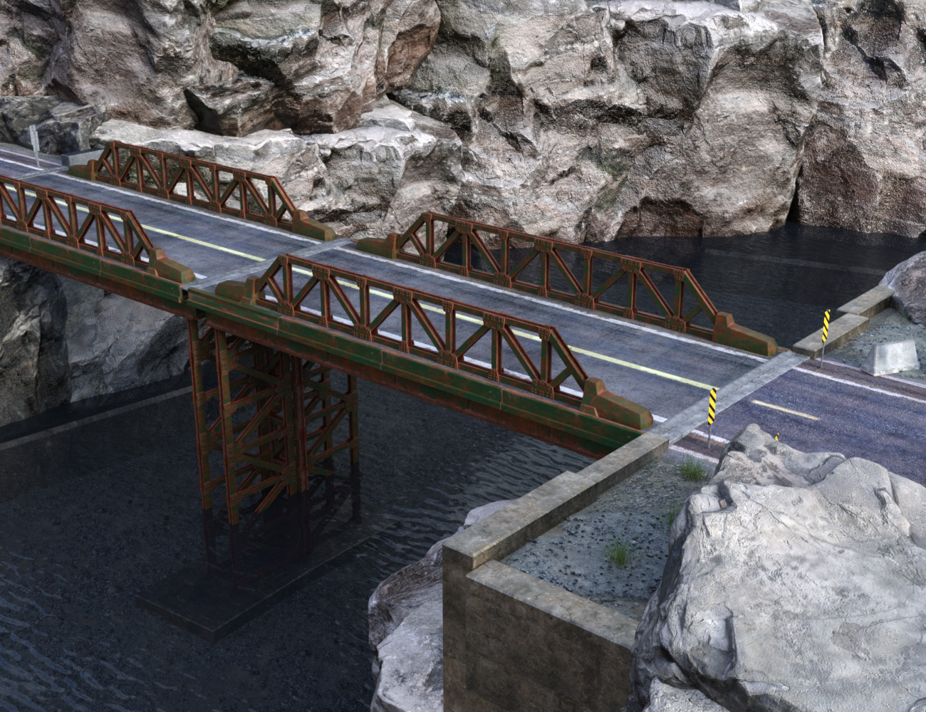 1stB Old Steel Bridge On A Desolate Road | Daz 3D