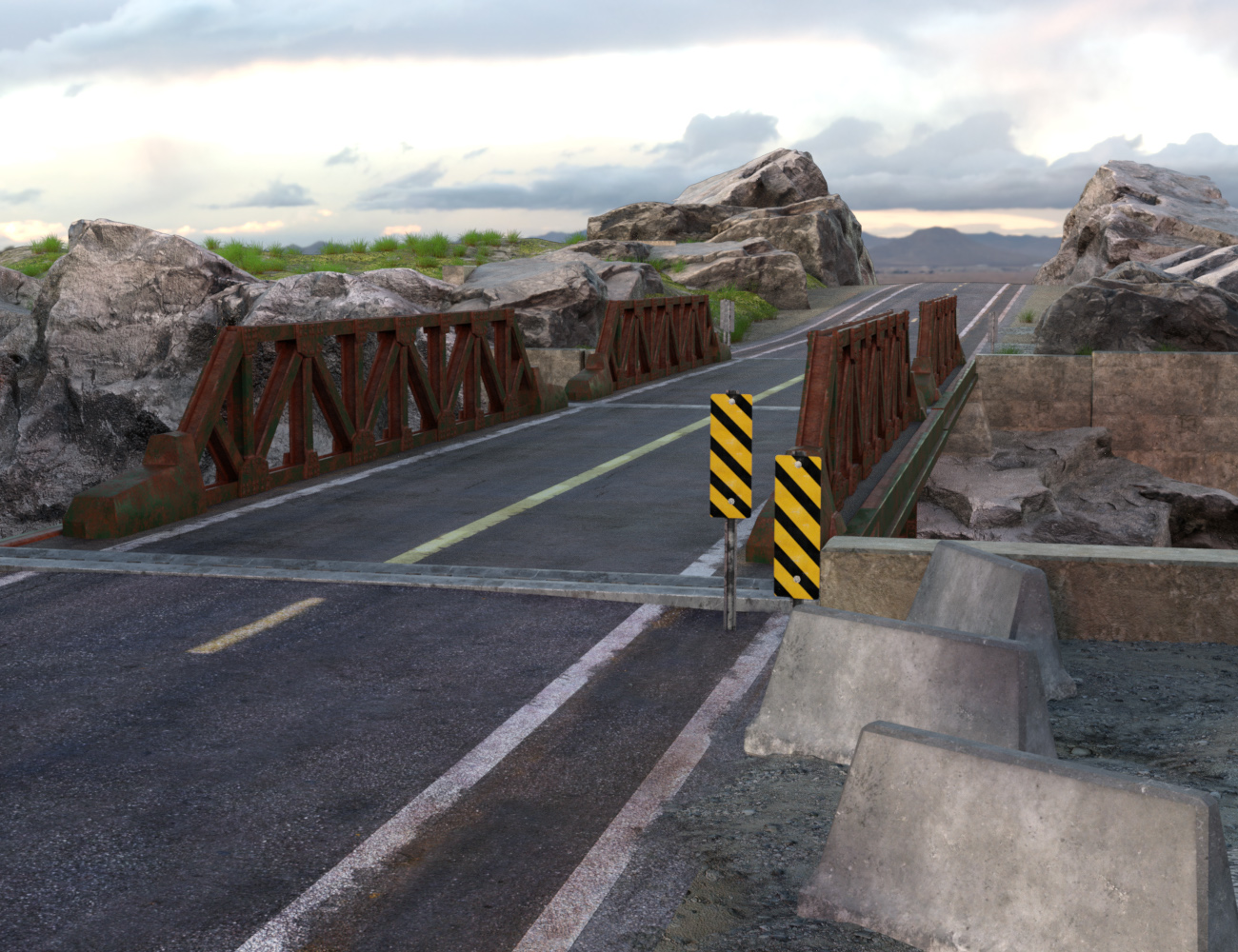 1stB Old Steel Bridge On A Desolate Road | Daz 3D