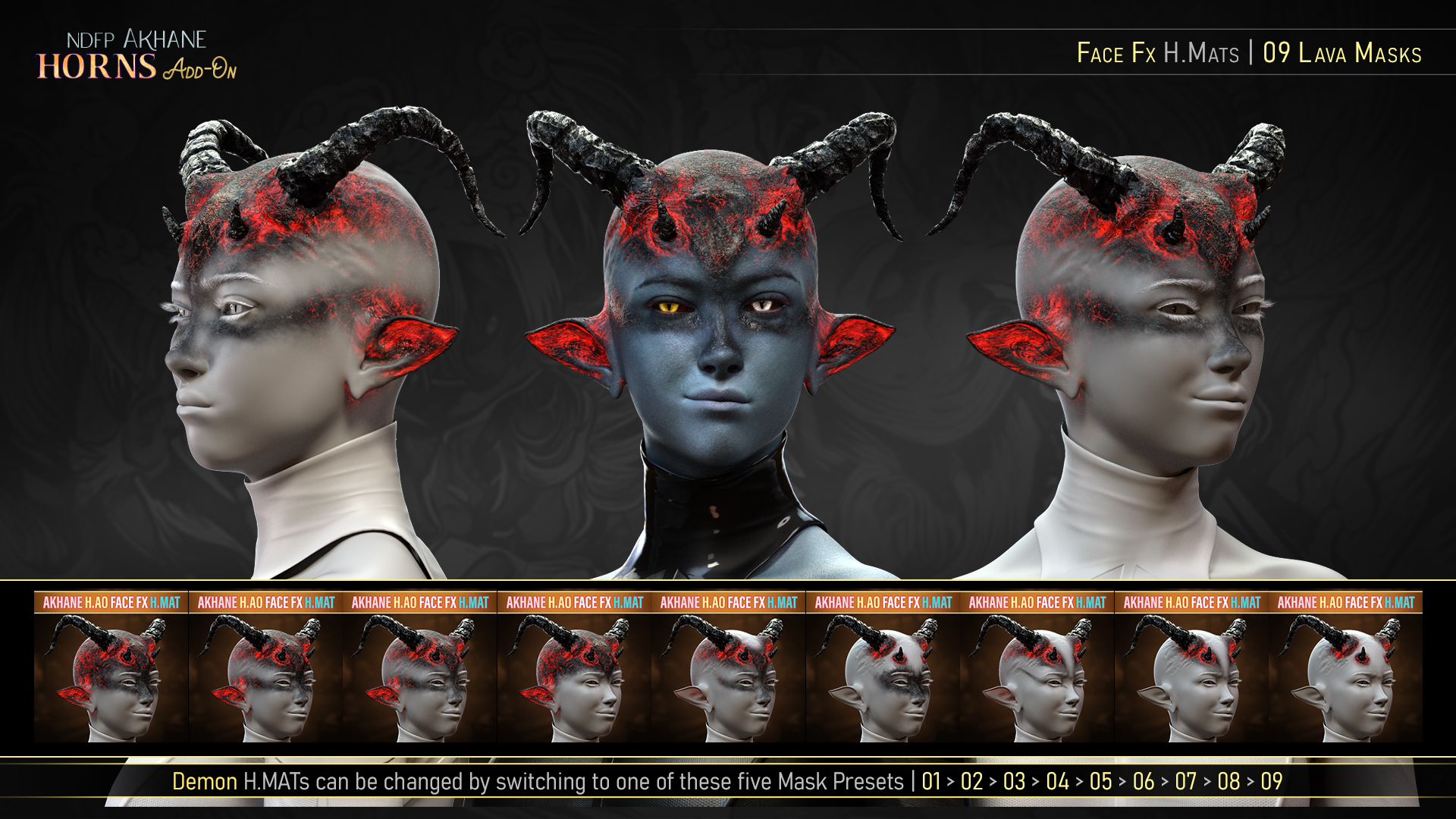 FPE Akhane Horns Add-On for Genesis 9 | Daz 3D