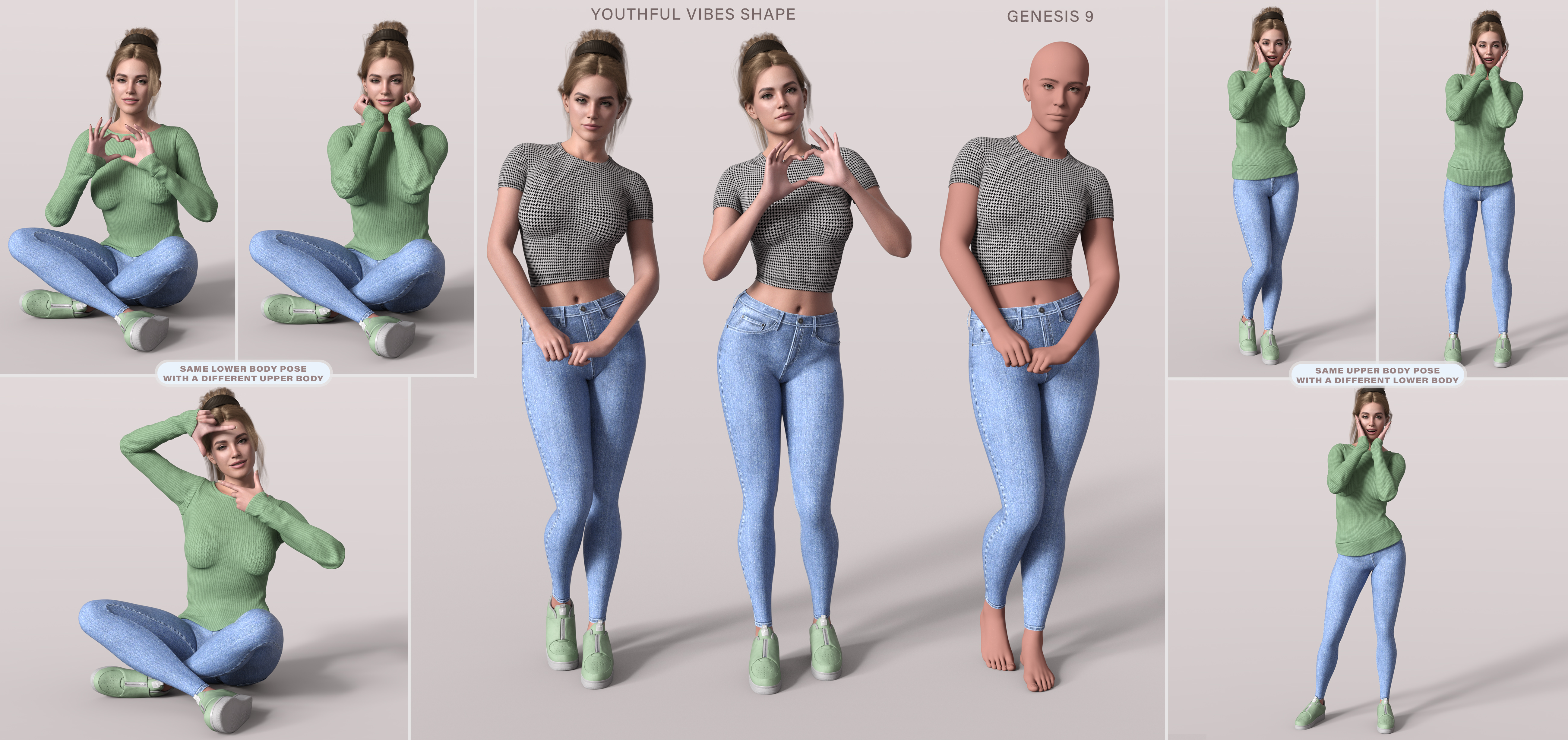 Z Youthful Vibes Shape and Pose Mega Set for Genesis 9 | Daz 3D