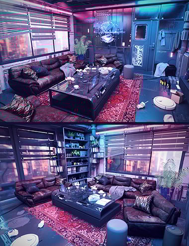 Cyberpunk Condo Living Room | Daz 3D