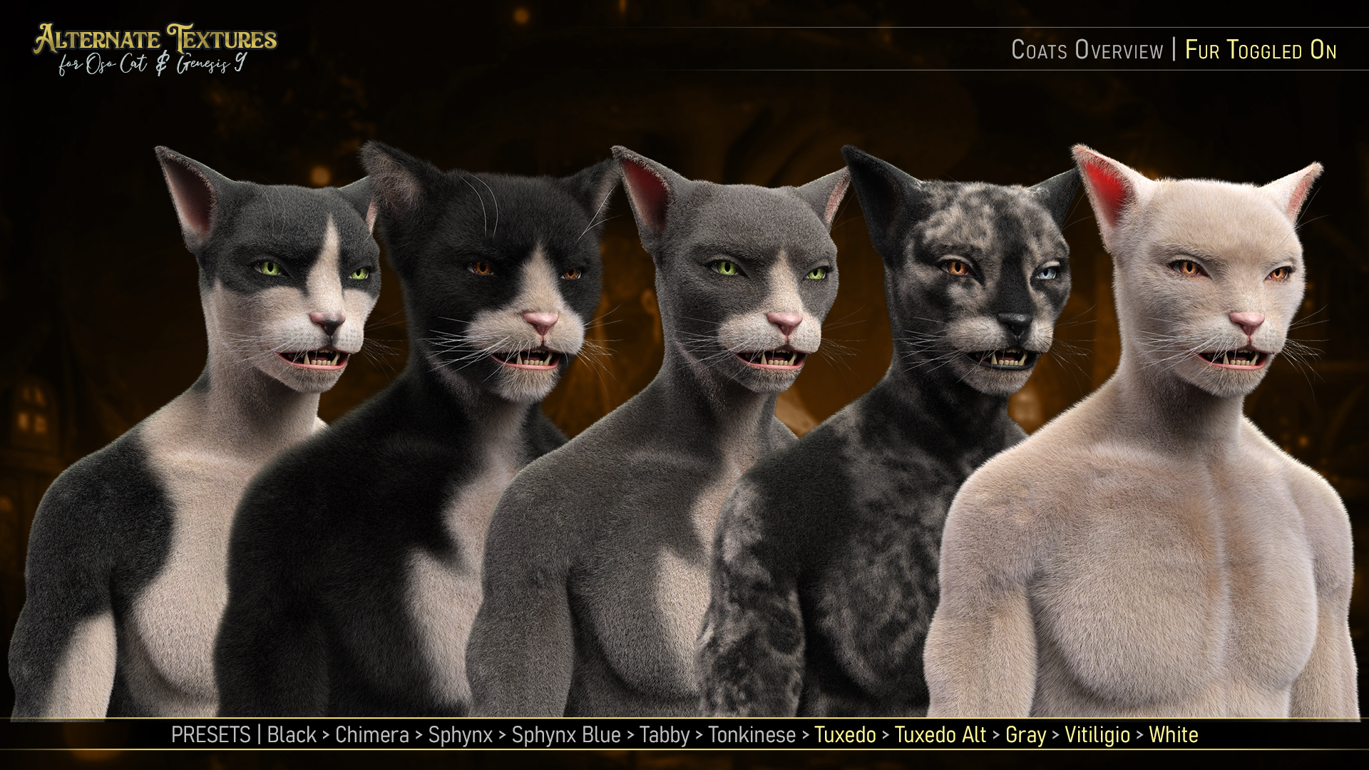 FPE Alternate Textures for Oso Cat and Genesis 9 | Daz 3D
