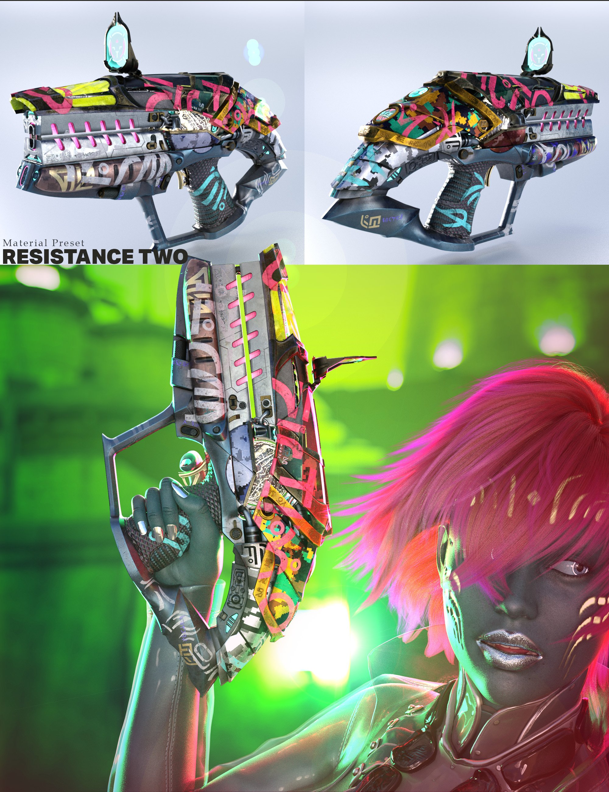 Extra Textures for Punkish Alien Pistol | Daz 3D
