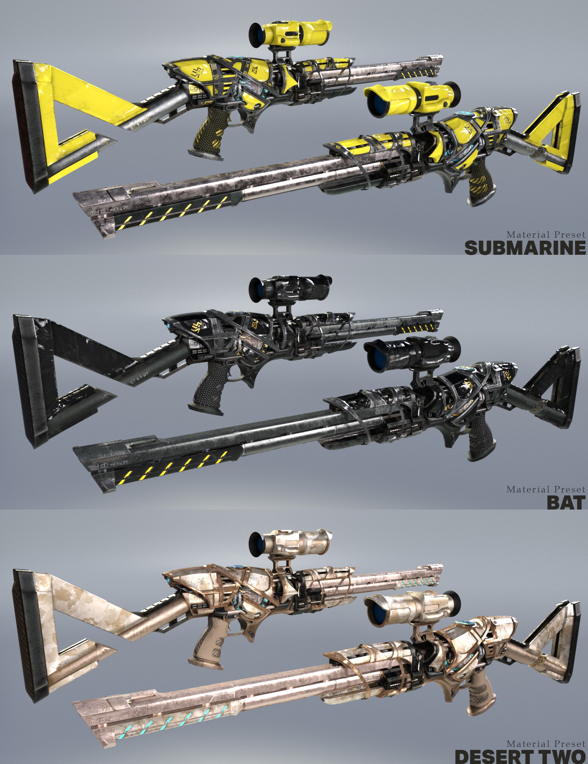 Extra Textures for Punkish Alien Sniper Rifle | Daz 3D