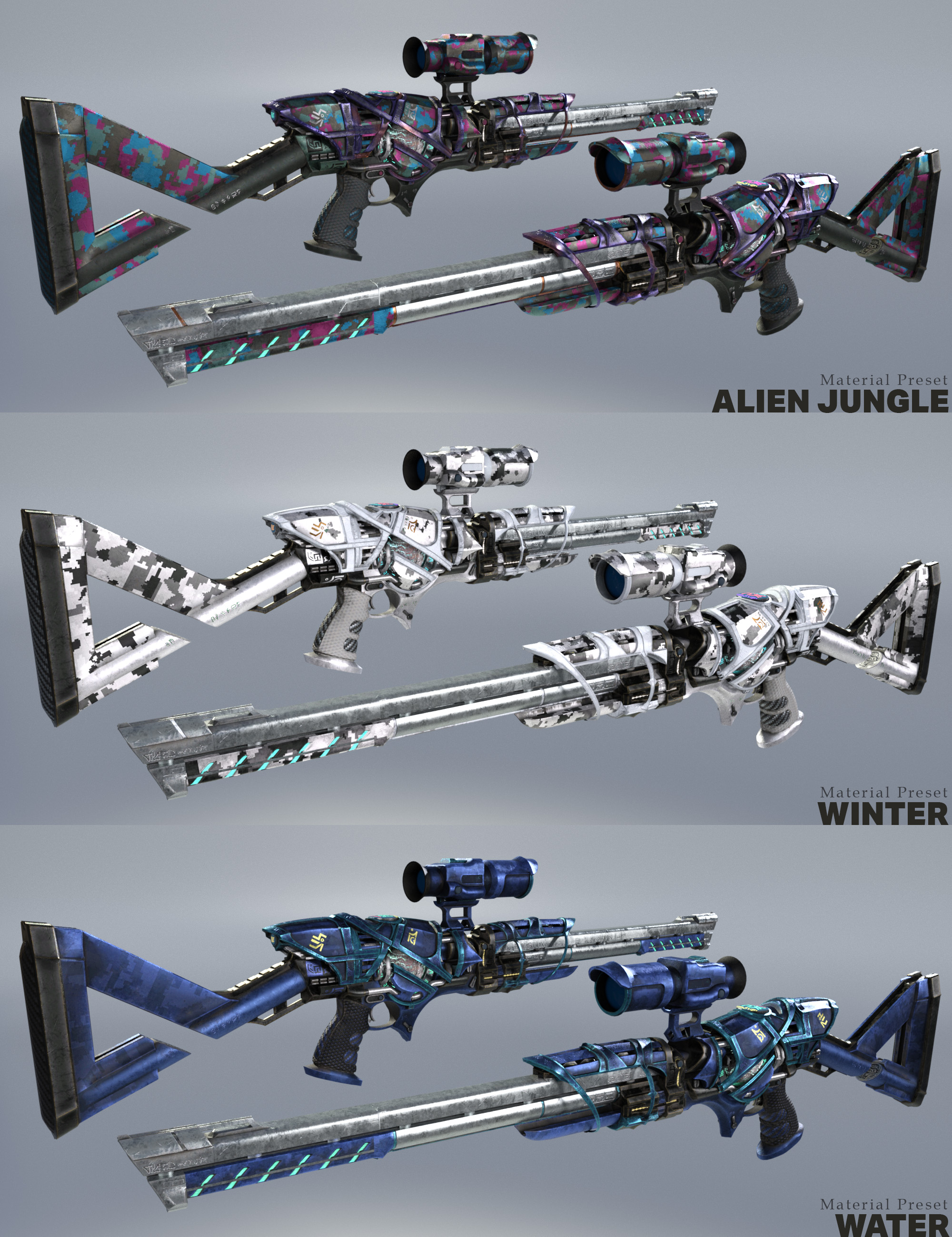 Extra Textures for Punkish Alien Sniper Rifle | Daz 3D