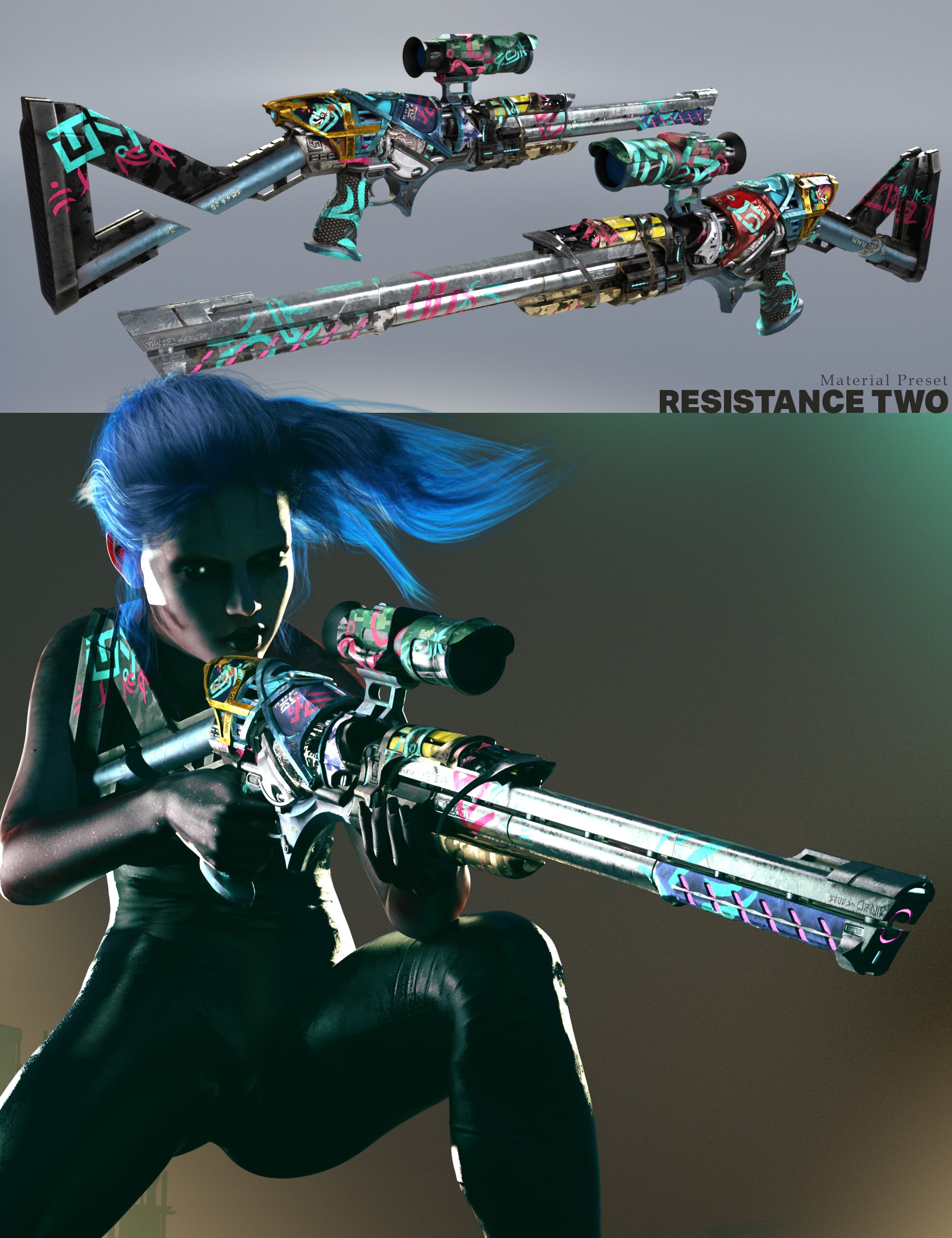 Extra Textures for Punkish Alien Sniper Rifle | Daz 3D