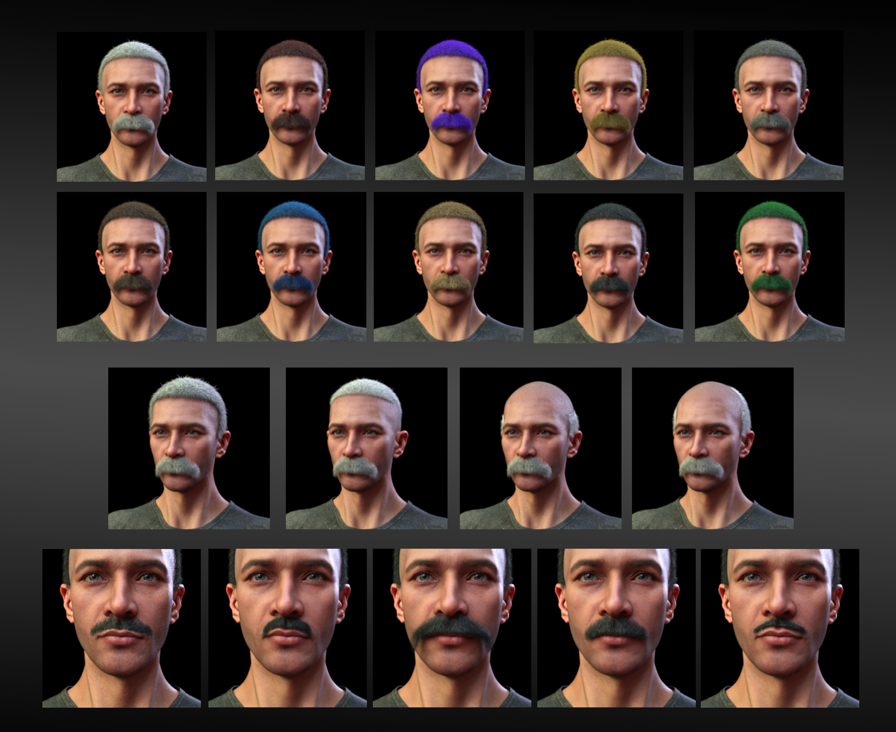 Semibald Hair and Moustache for Genesis 9 | Daz 3D