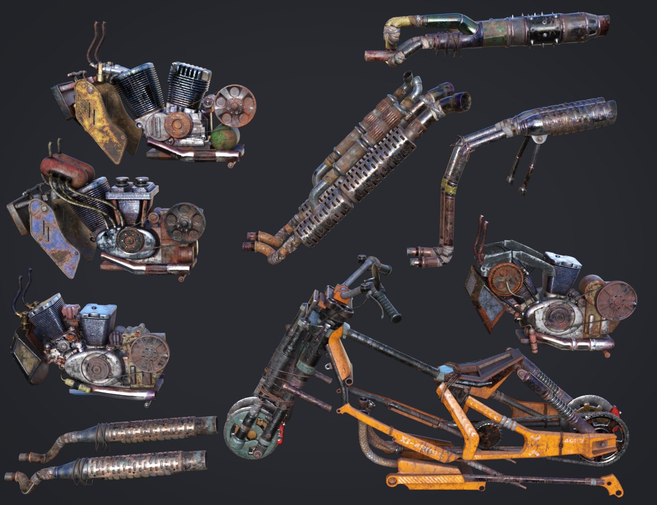 XI Modular Post Apocalyptic Motorcycle Bundle | Daz 3D