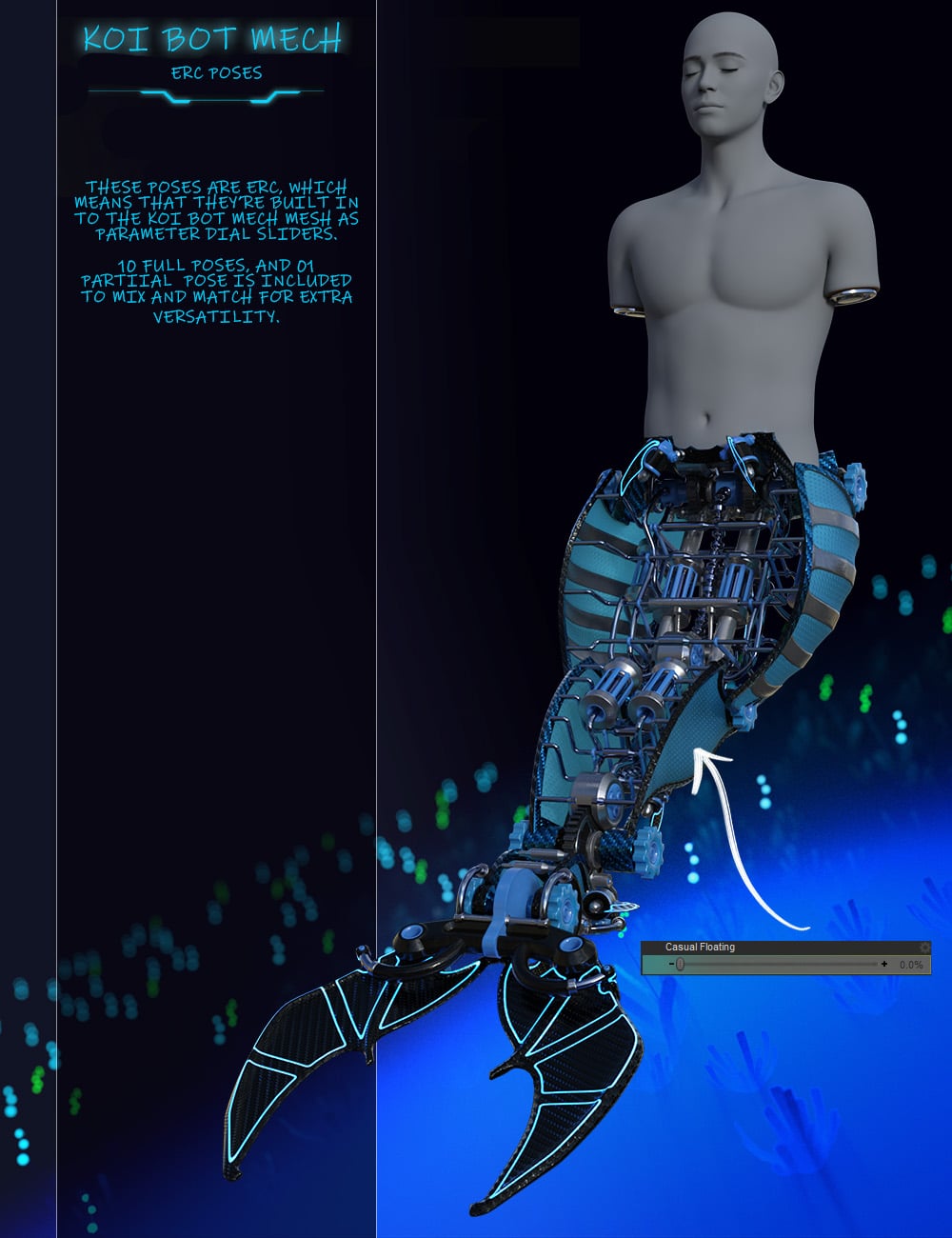 Koi Life ERC Poses for the Koi Bot Mech Tail | Daz 3D