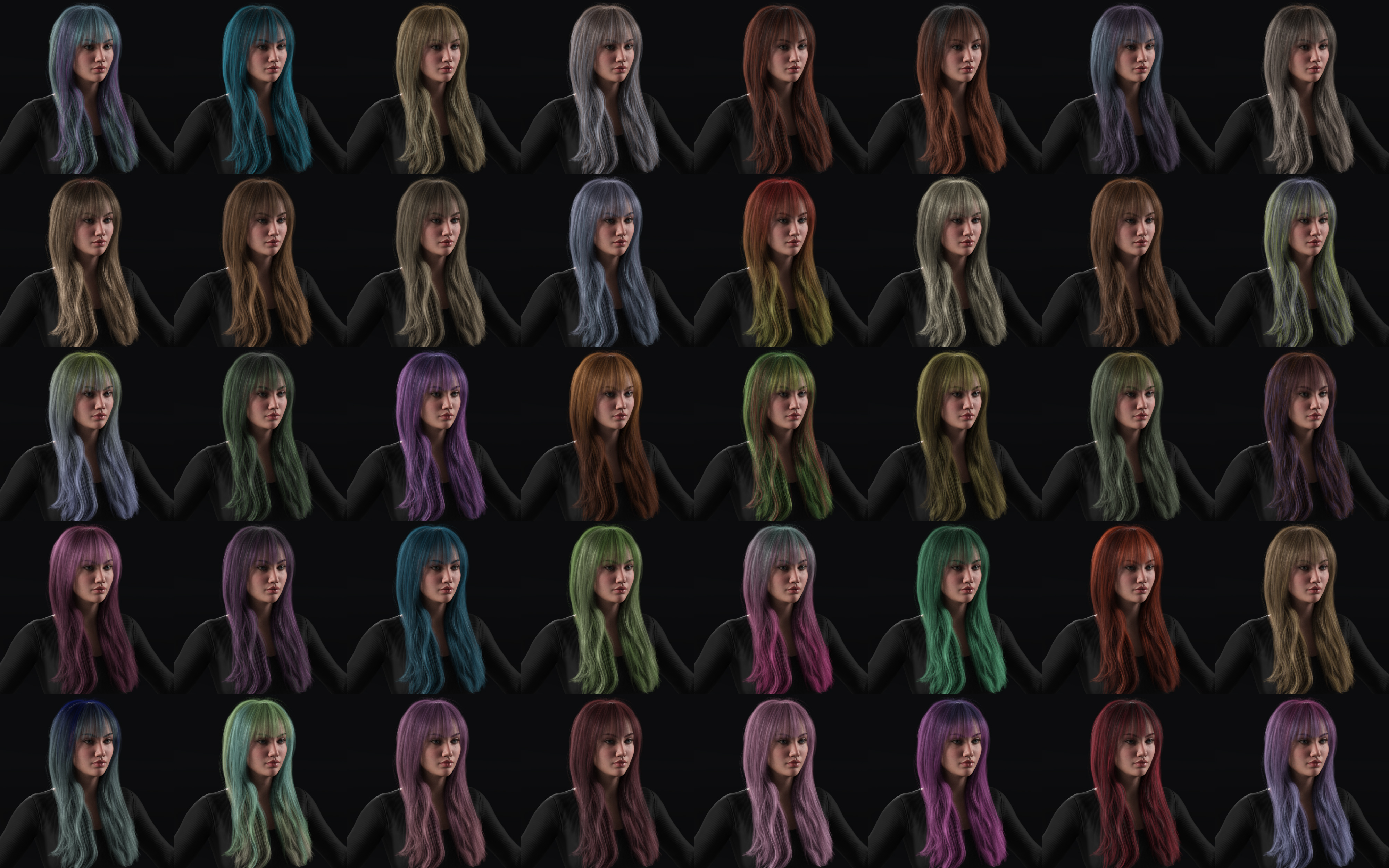 Long Hair and Bangs Hair Color Expansion | Daz 3D