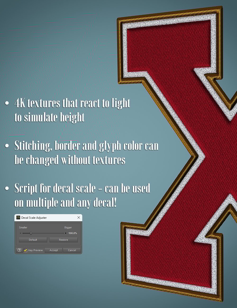 Varsity Patch Decals | Daz 3D