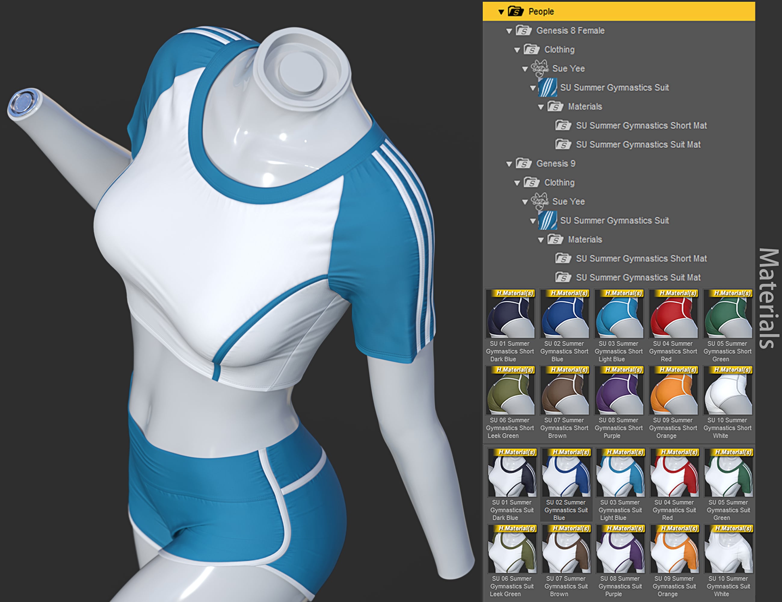 dForce SU Summer Gymnastics Suit for Genesis 9, 8.1, and 8 Female | Daz 3D