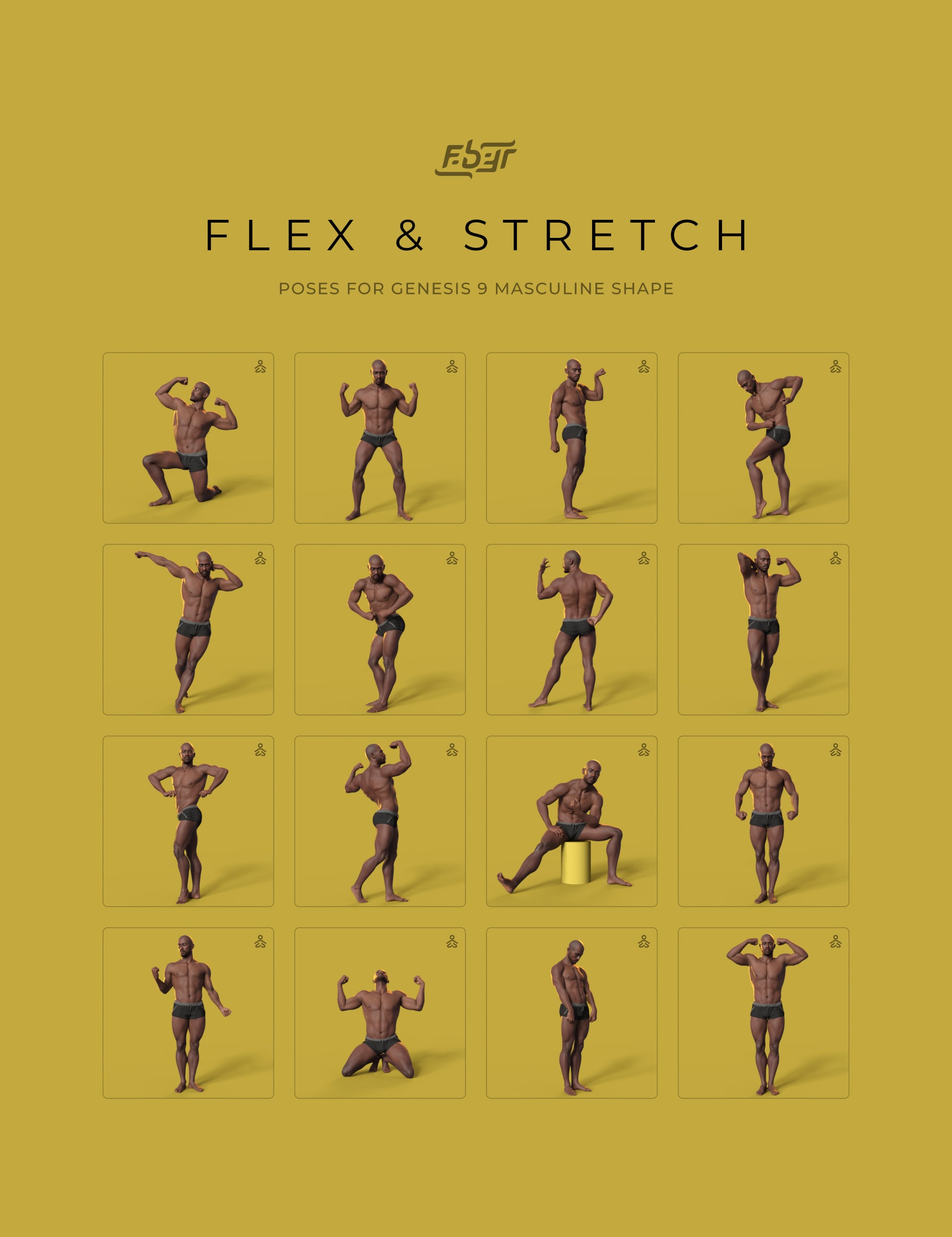 Flex and Stretch Poses for Genesis 9 | Daz 3D