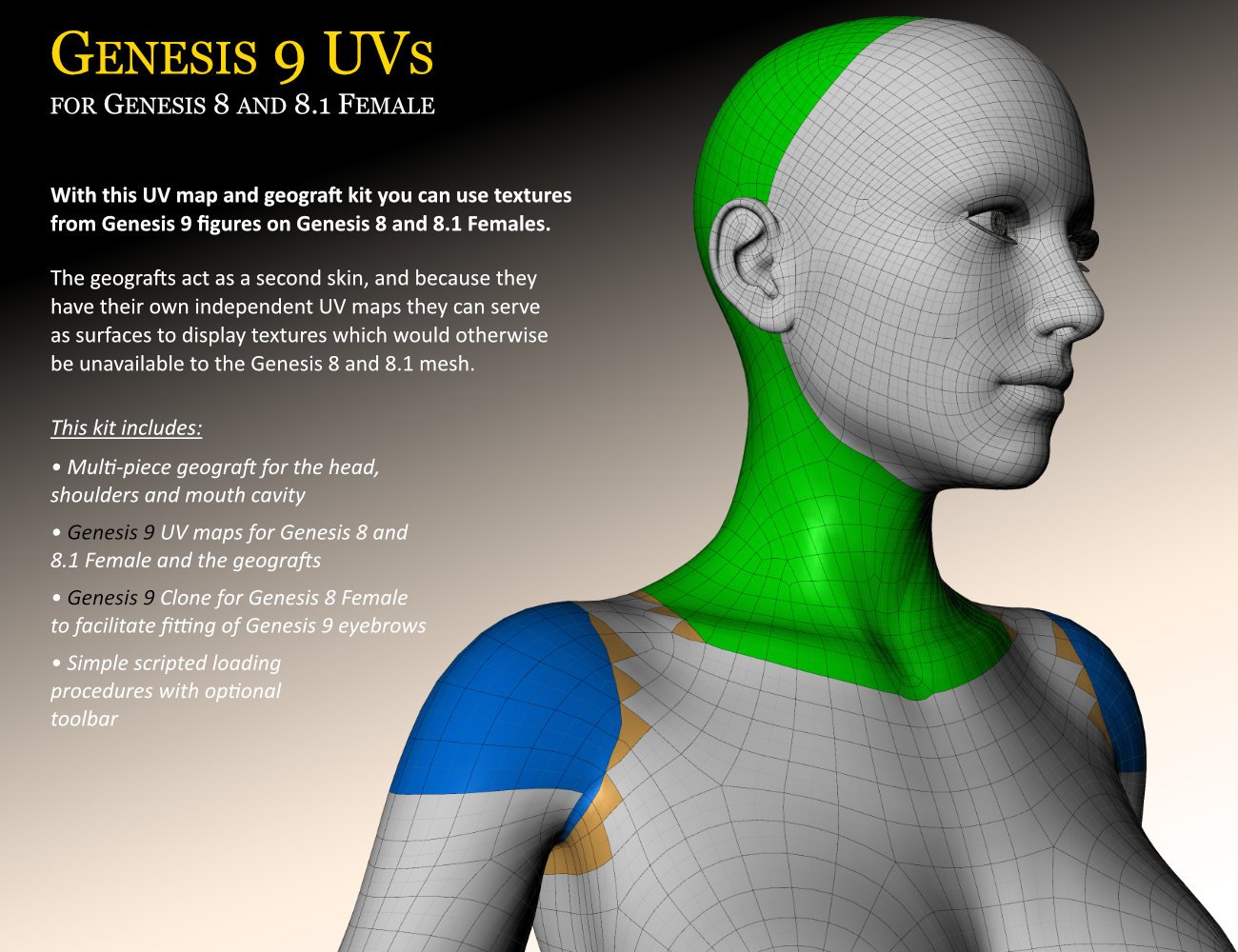Genesis 9 UVs for Genesis 8 and 8.1 Female | Daz 3D